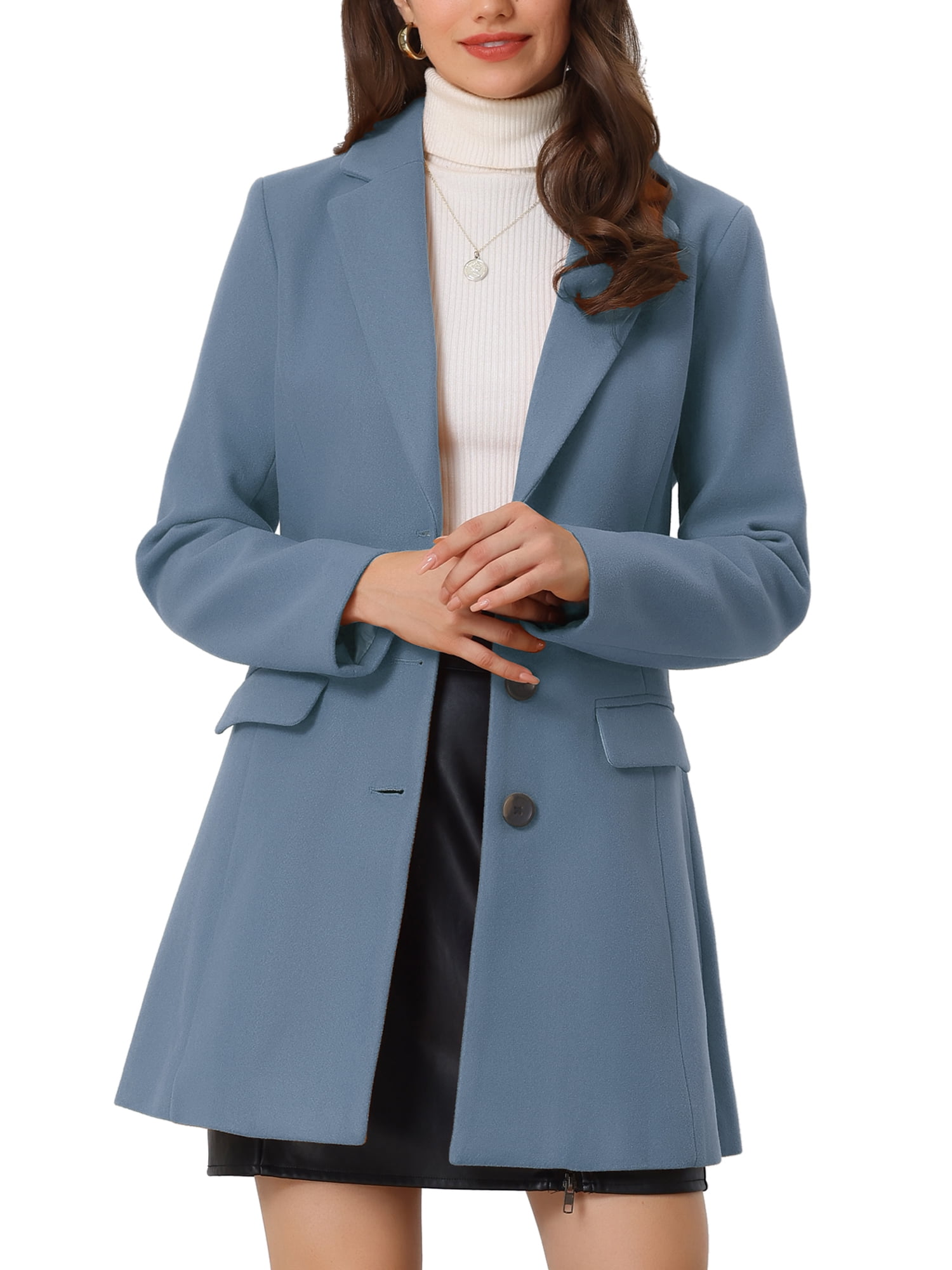INSPIRE CHIC Women's Coat Notched Lapel Long Sleeves Single Breasted ...