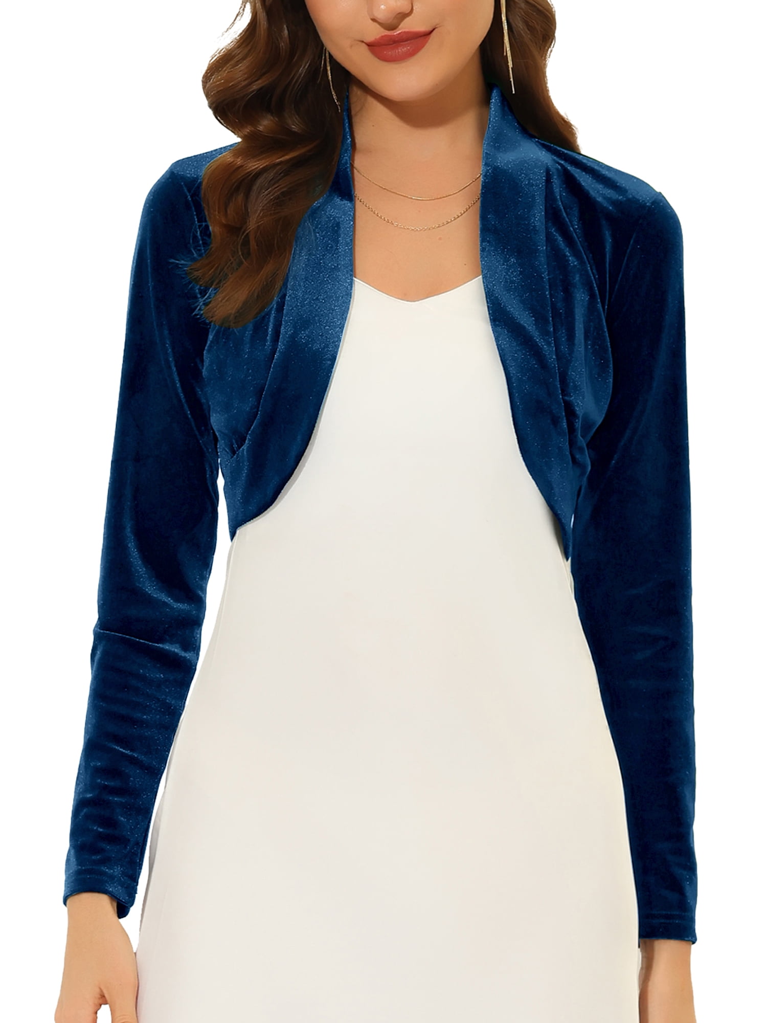 INSPIRE CHIC Women's Long Sleeve Open Front Velvet Cropped Bolero Shrug ...