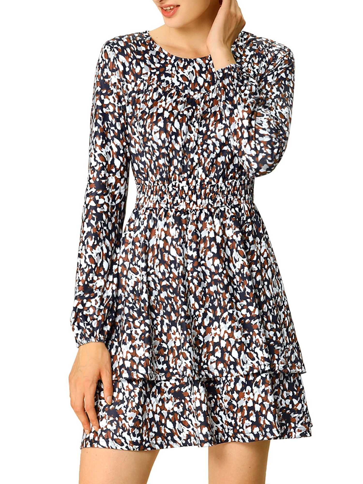 Allegra K Women's Long Sleeve Smock Layered Ruffle Hem Dress - Walmart.com