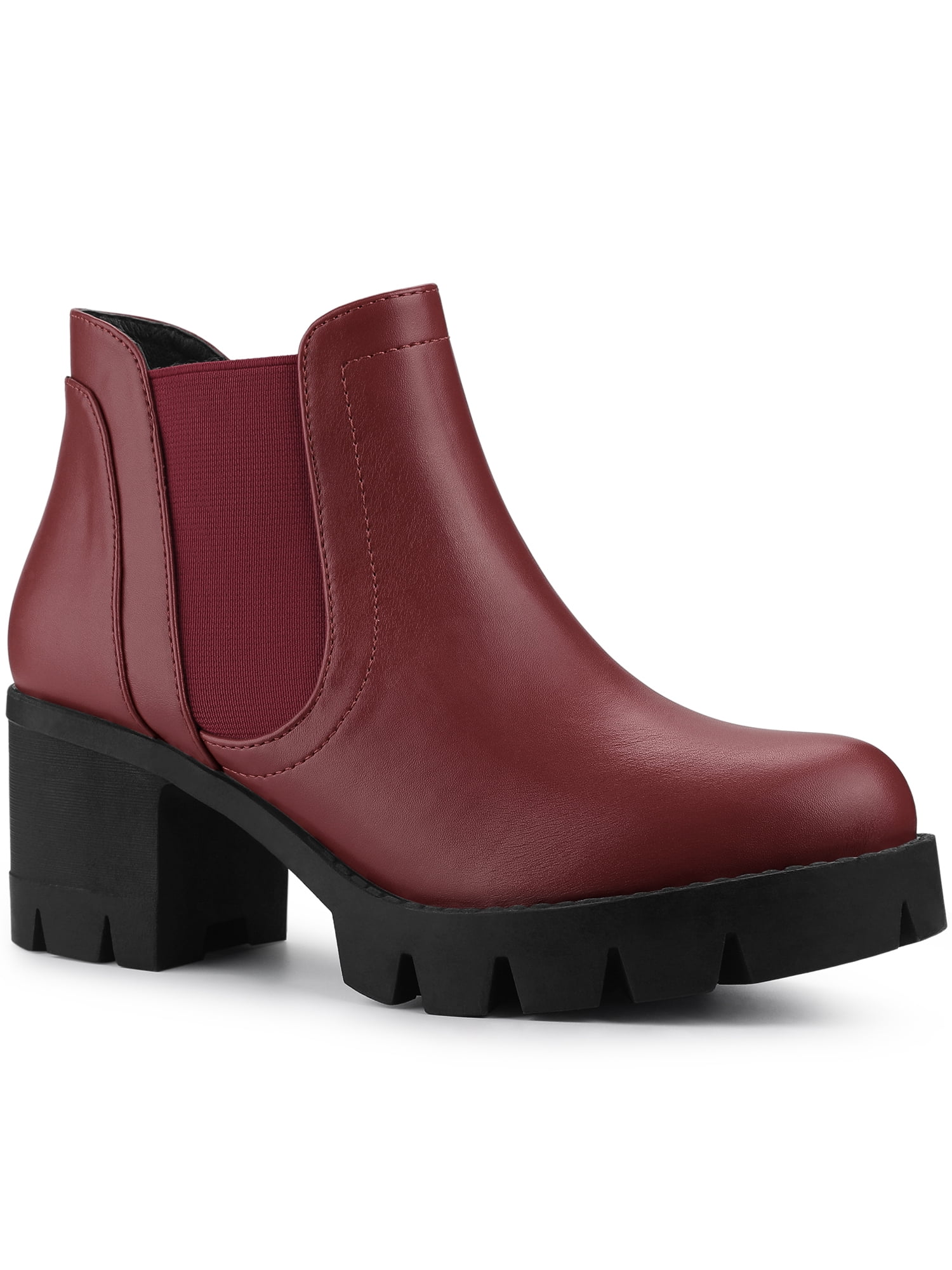 BLISSFUL STEP Women's Lug Sole Block Heel Chelsea Closed Toe Ankle ...