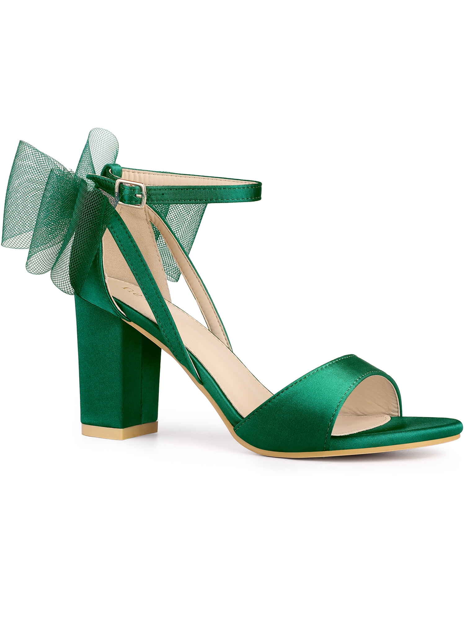 Allegra K Womens Mesh Bow Ankle Strap Open Toe Chunky Heel Sandals
