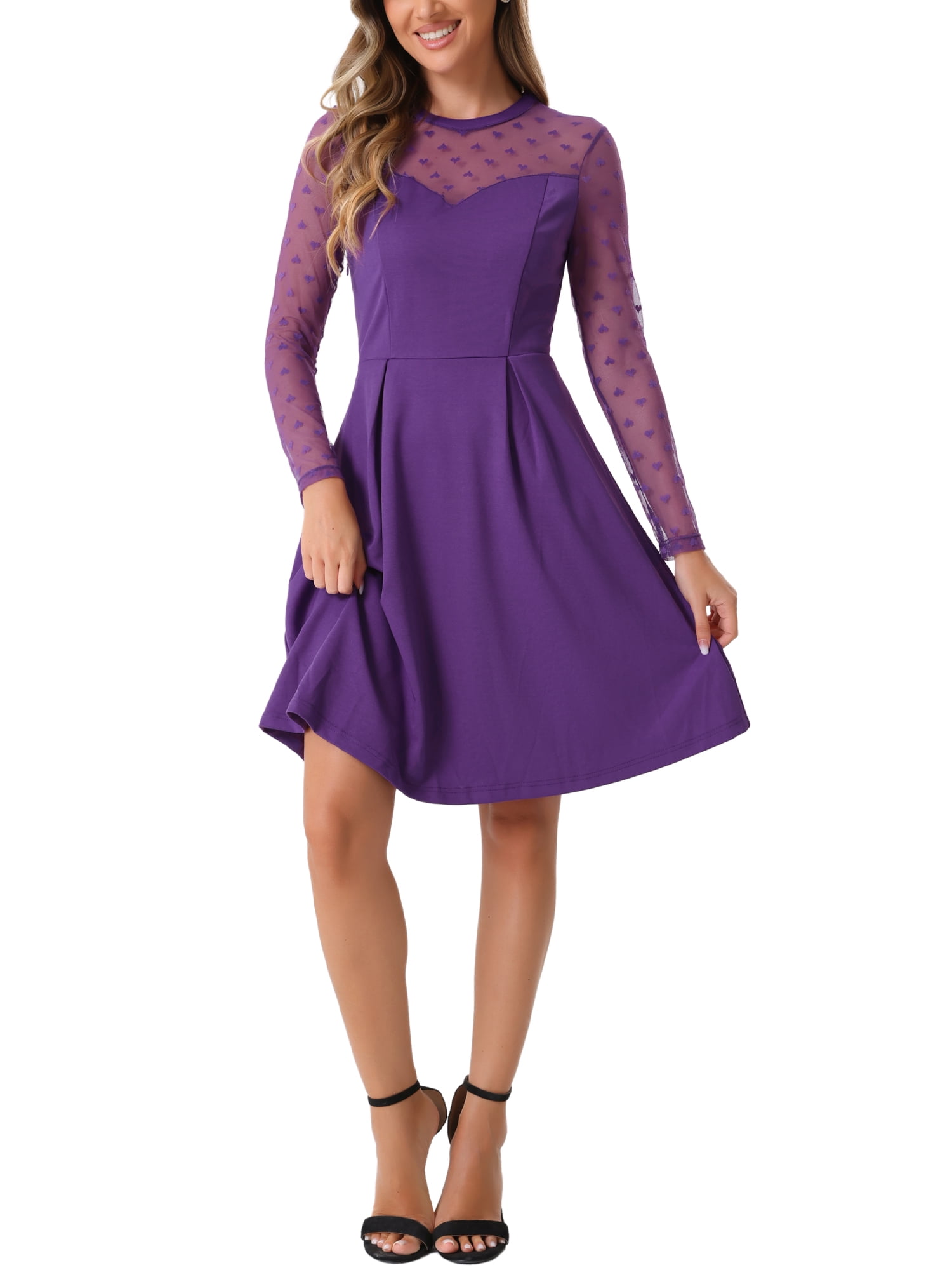 INSPIRE CHIC Women's Mesh See Through Heart Sheer Sleeve Skater Party ...