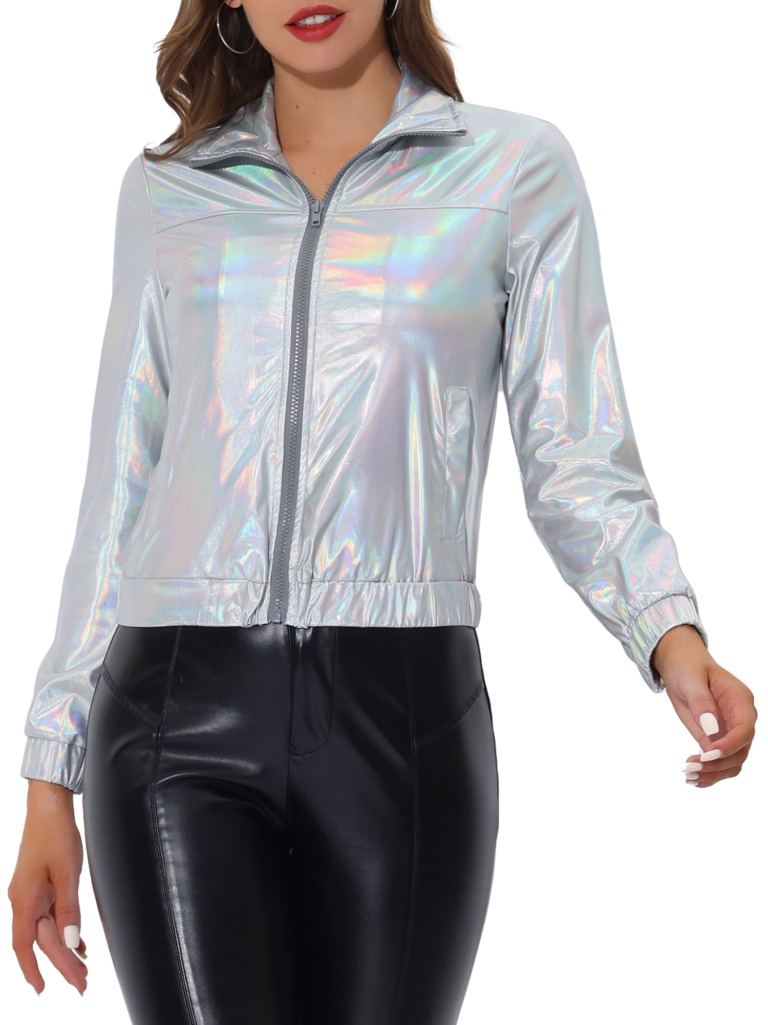 INSPIRE CHIC Women's Holographic Shiny Party Long Sleeve Lightweight ...