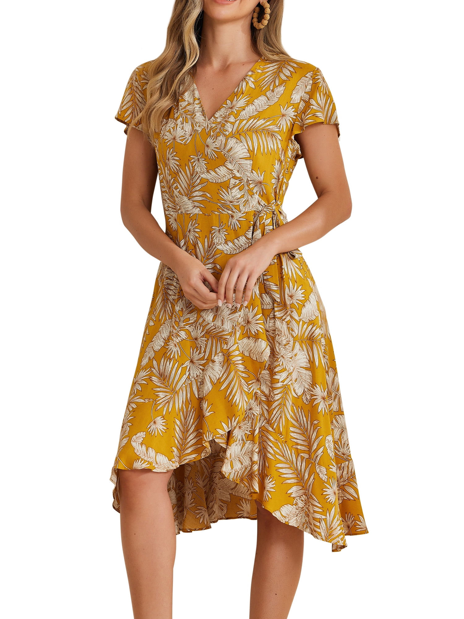 Allegra K Women's Midi Wrap Summer Tropical Floral Dress - Walmart.com