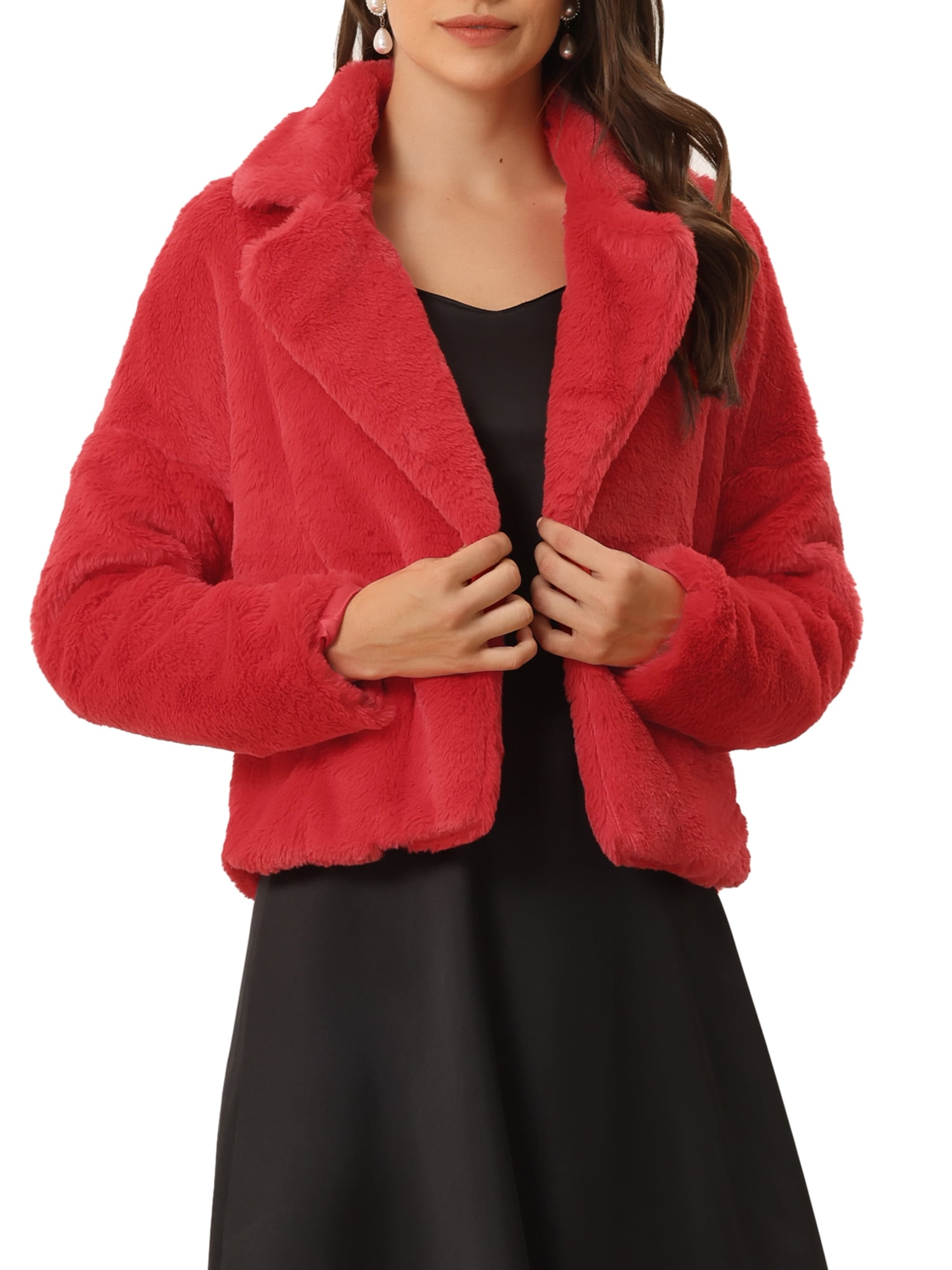 INSPIRE CHIC Women's Notch Collar Long Sleeve Open Front Faux Fur ...