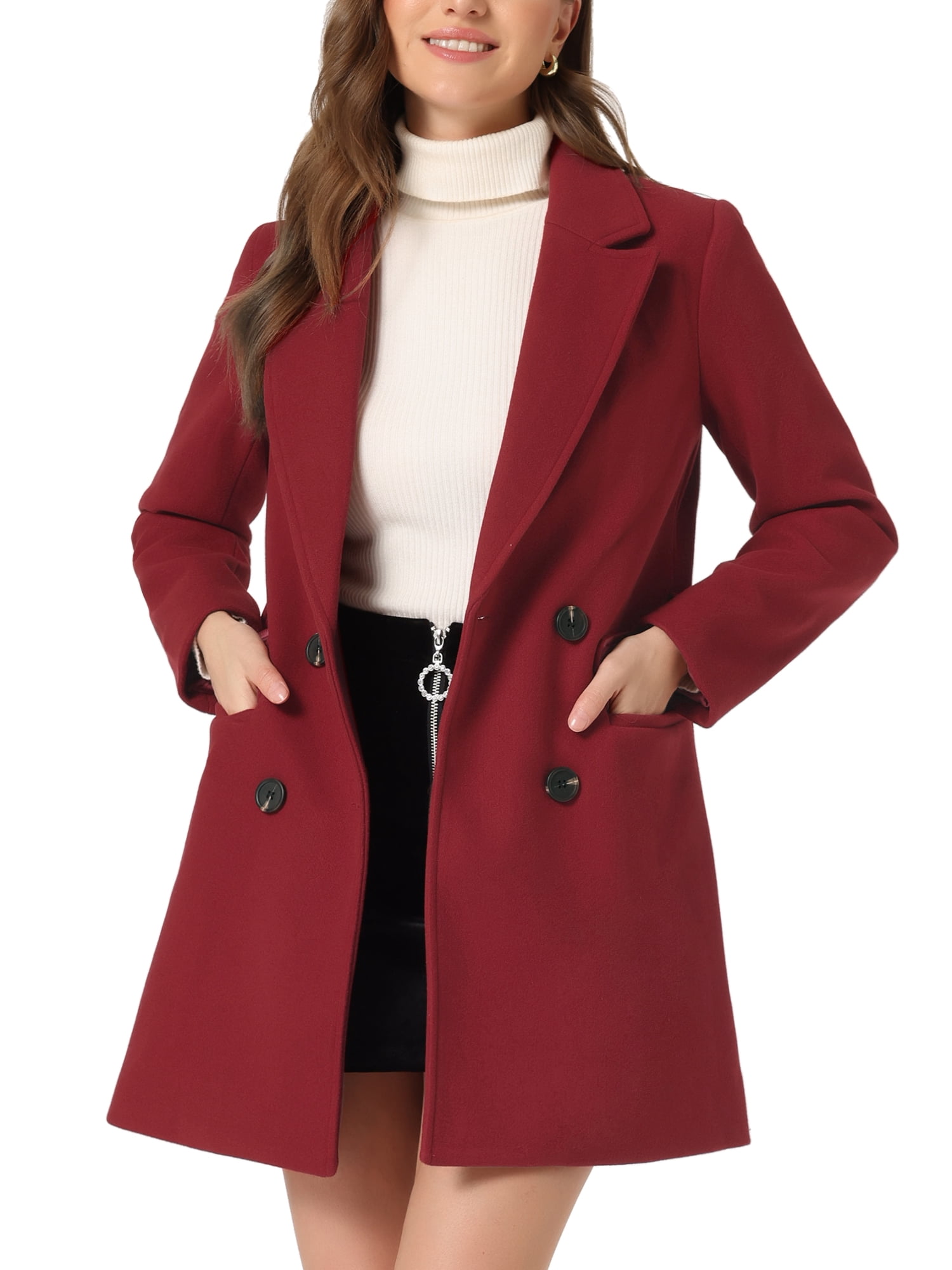 INSPIRE CHIC Women's Notch Lapel Double Breasted Belted Mid Length ...