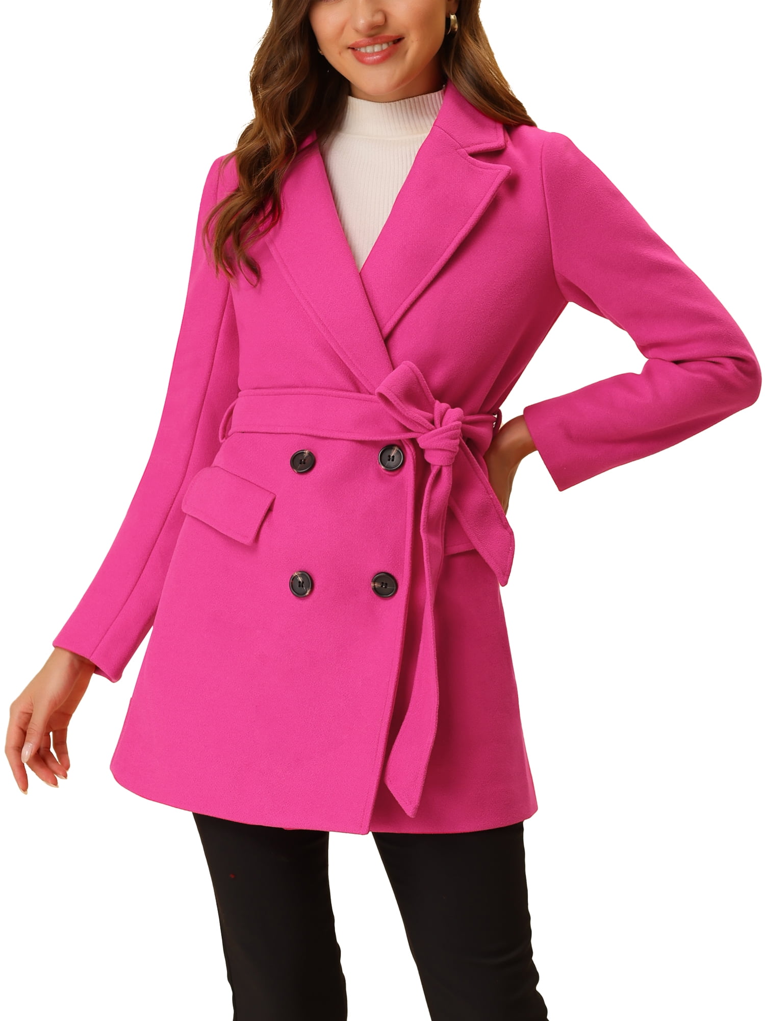 INSPIRE CHIC Women's Notch Lapel Double Breasted Belted Mid Length ...