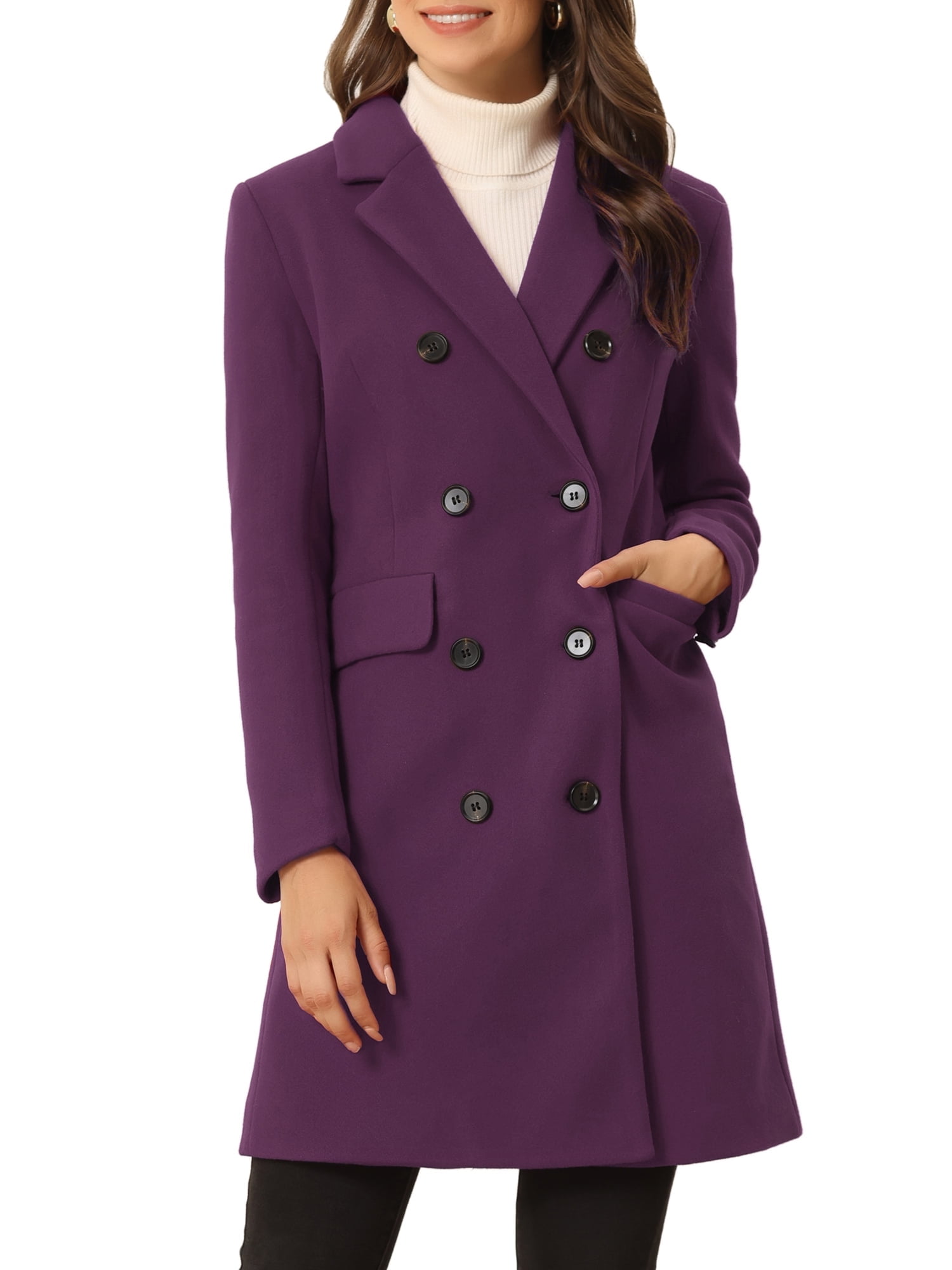 INSPIRE CHIC Women's Winter Coat Elegant Notched Lapel Double Breasted ...