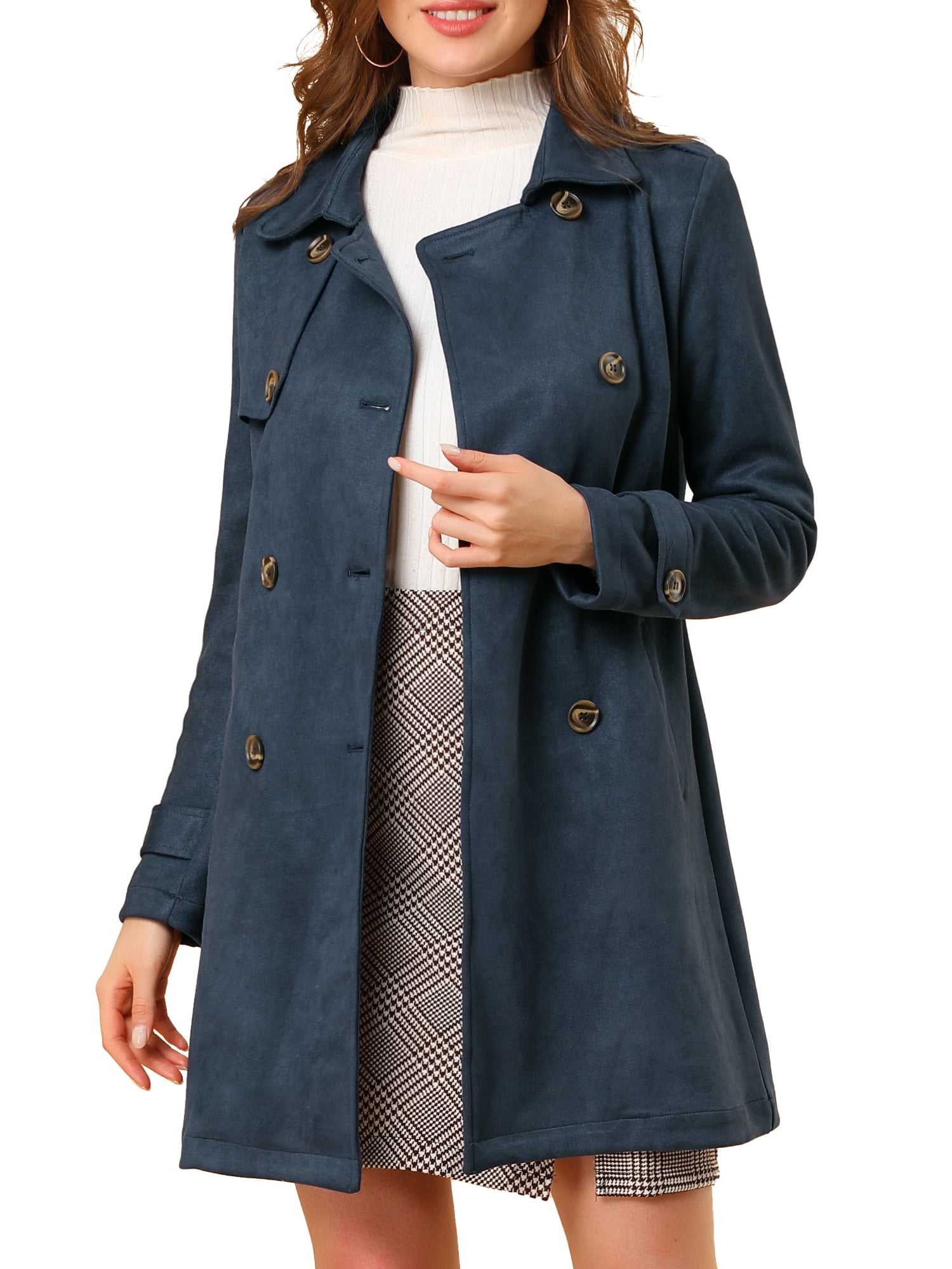 INSPIRE CHIC Women's Notched Lapel Double Breasted Faux Suede ...