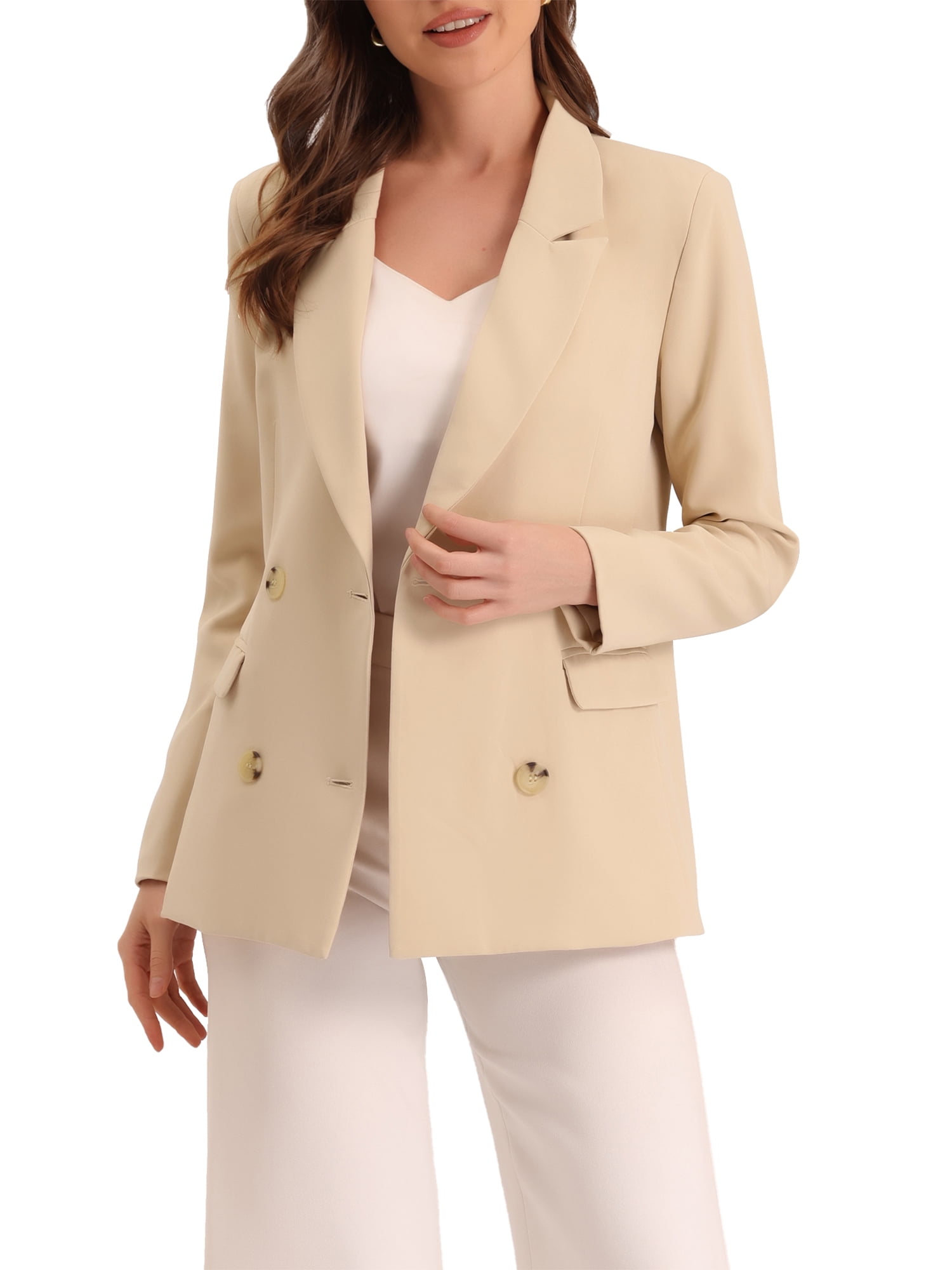Allegra K Women's Jacket Notched Lapel Double Breasted Padded Shoulder ...