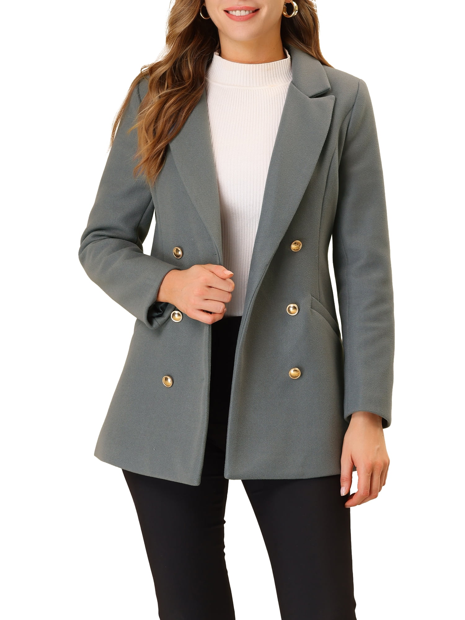 INSPIRE CHIC Women's Notched Lapel Long Sleeves Double Breasted Winter ...
