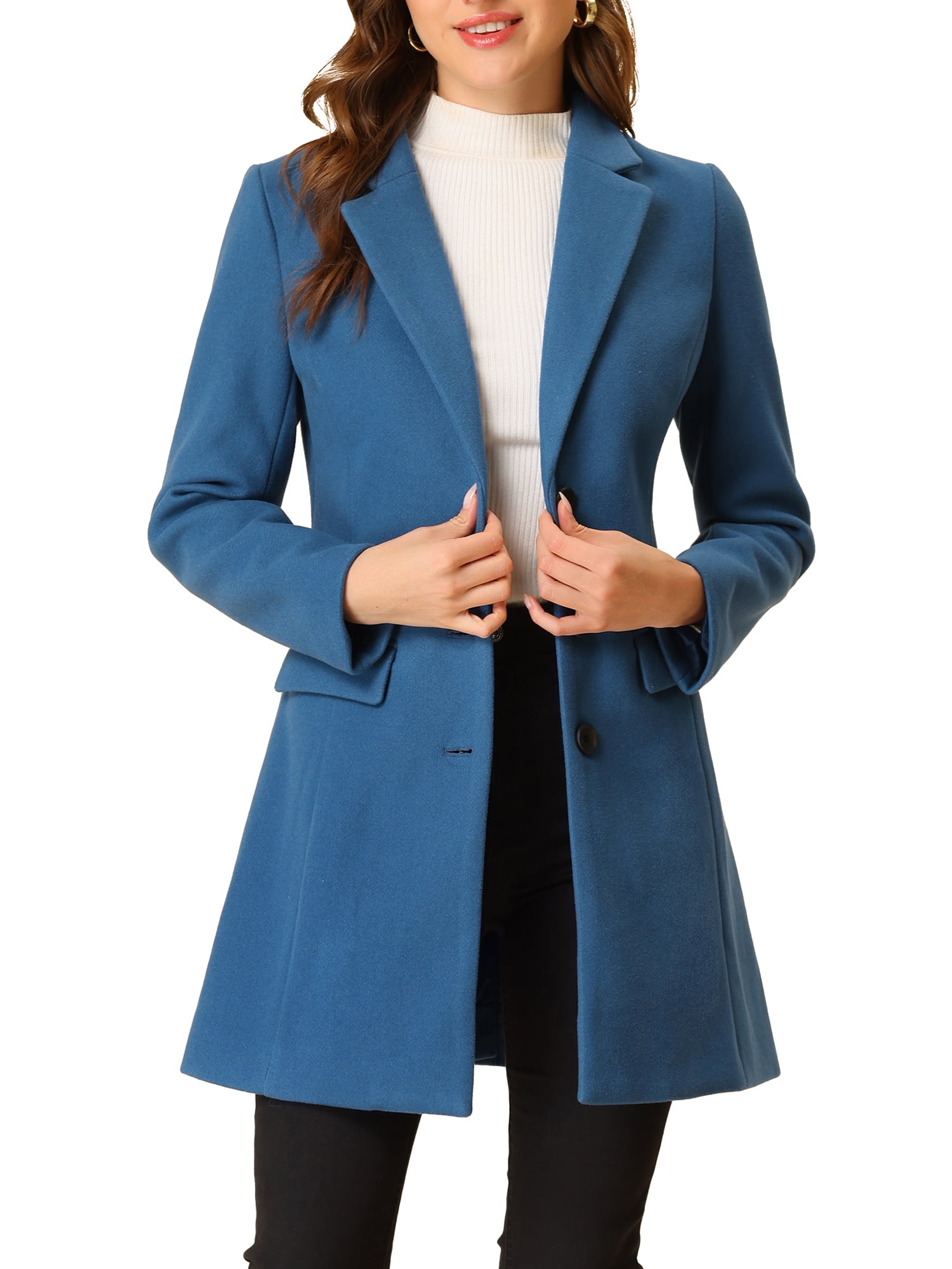 Allegra K Women's Notched Lapel Long Sleeves Single Breasted Winter ...