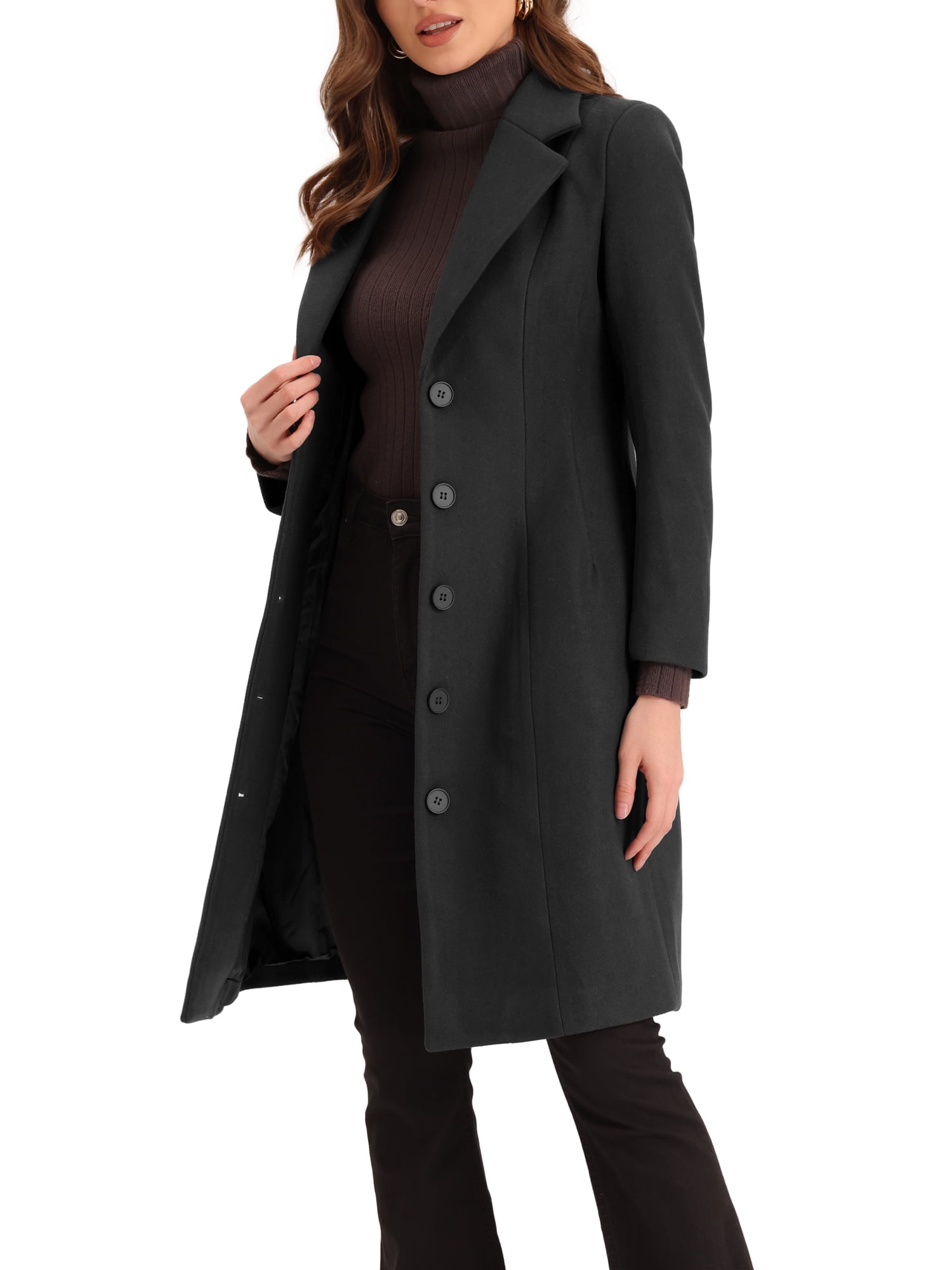 Allegra K Women's Notched Lapel Single Breasted Outwear Work Long ...