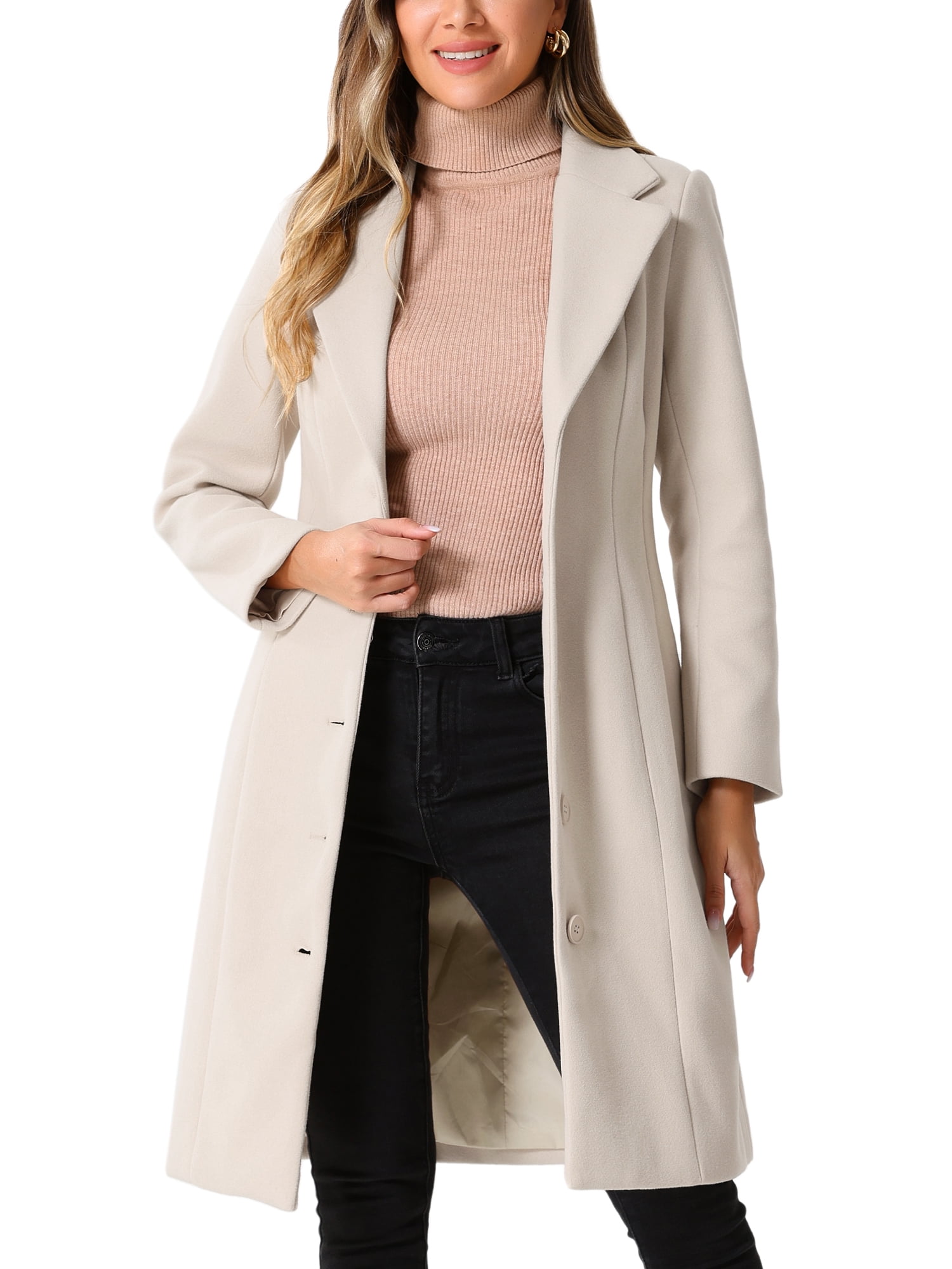 INSPIRE CHIC Women's Notched Lapel Single Breasted Outwear Work Long ...