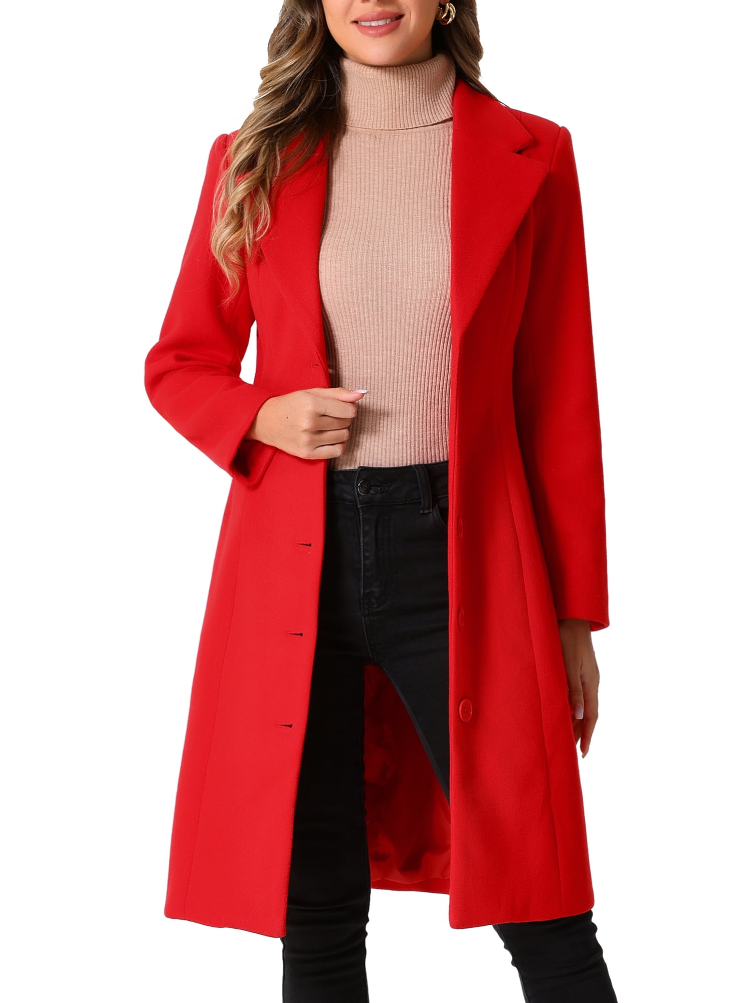 Allegra K Women's Notched Lapel Single Breasted Outwear Work Long ...