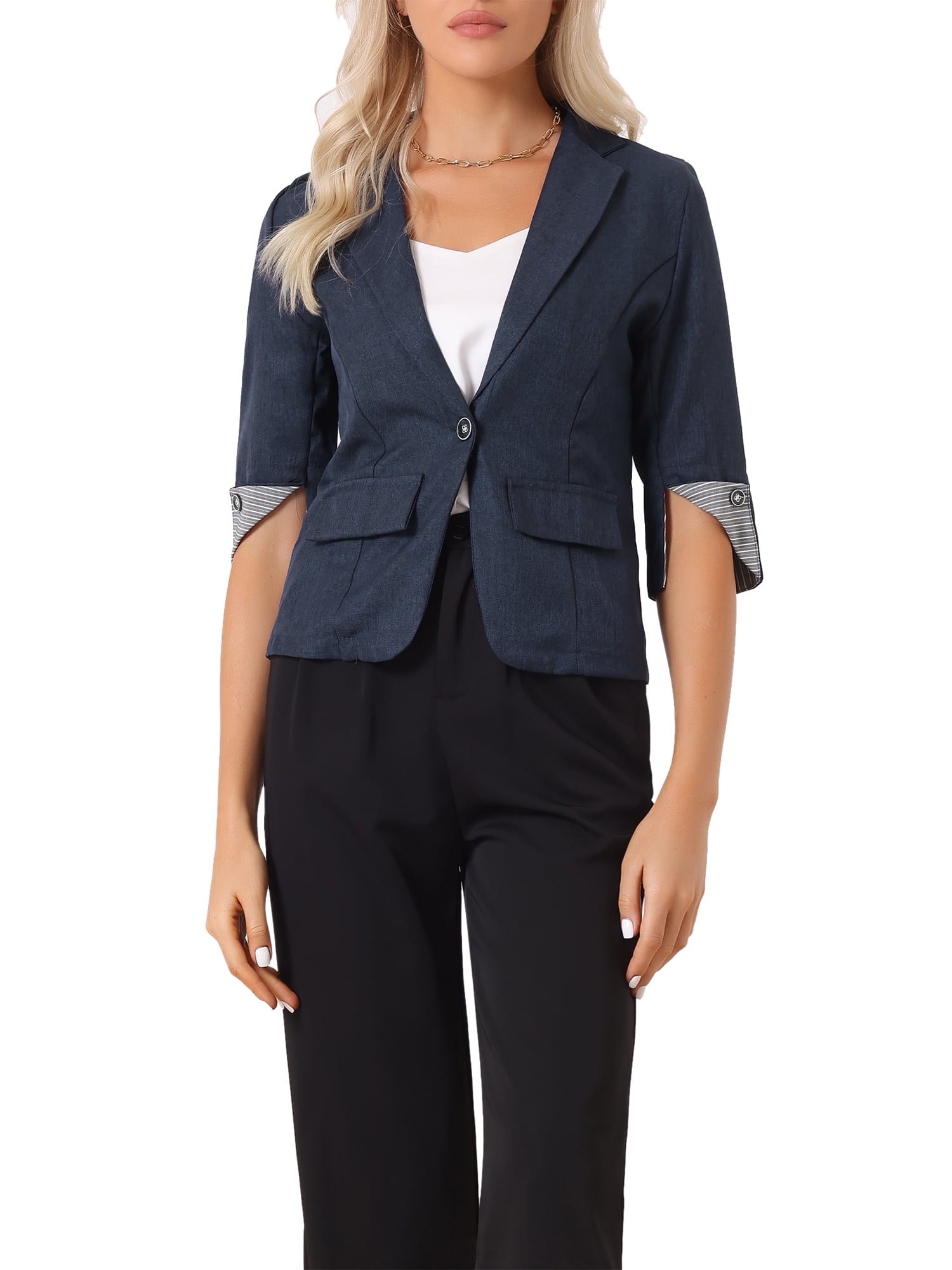 INSPIRE CHIC Women's Office Work Suit Jacket Notched Lapel Collar 3/4 ...