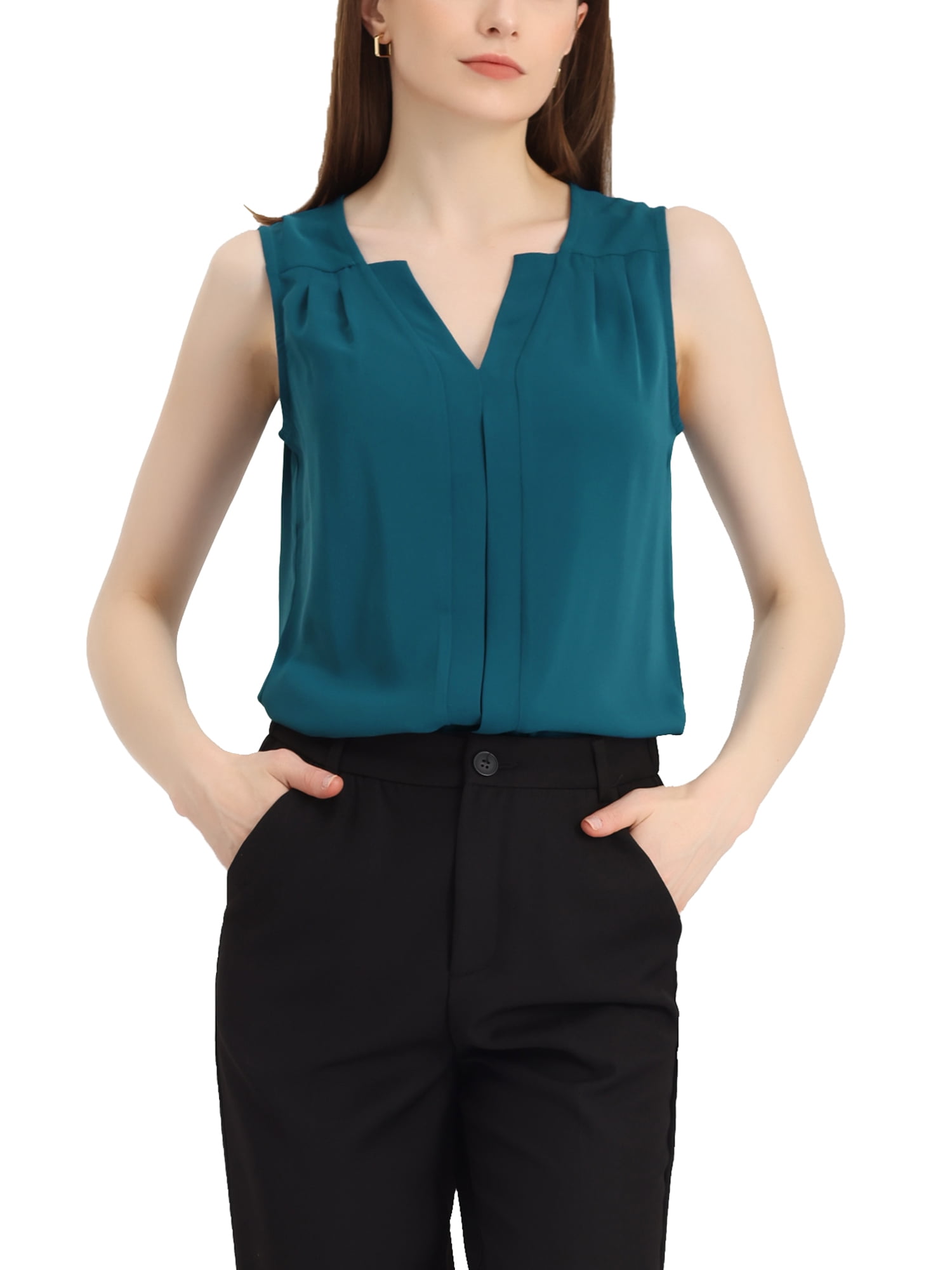 Allegra K Women's Chiffon V Neck Sleeveless Tops for Office Work ...