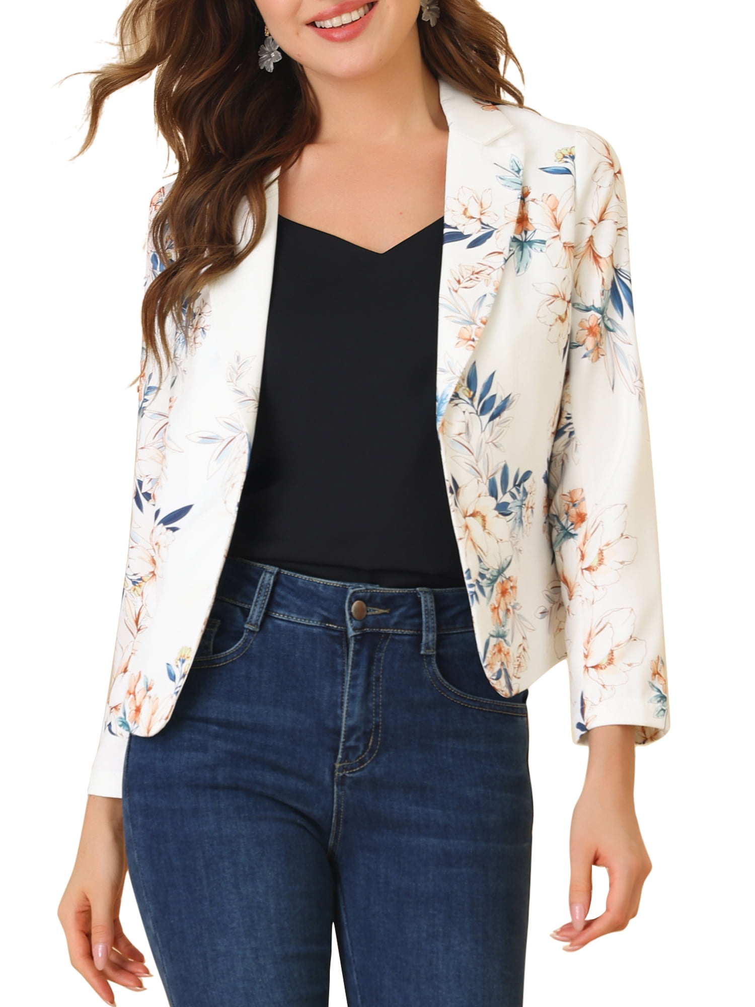 INSPIRE CHIC Women's Blazer Open Front Wear-to-Work Summer Crop Suit ...