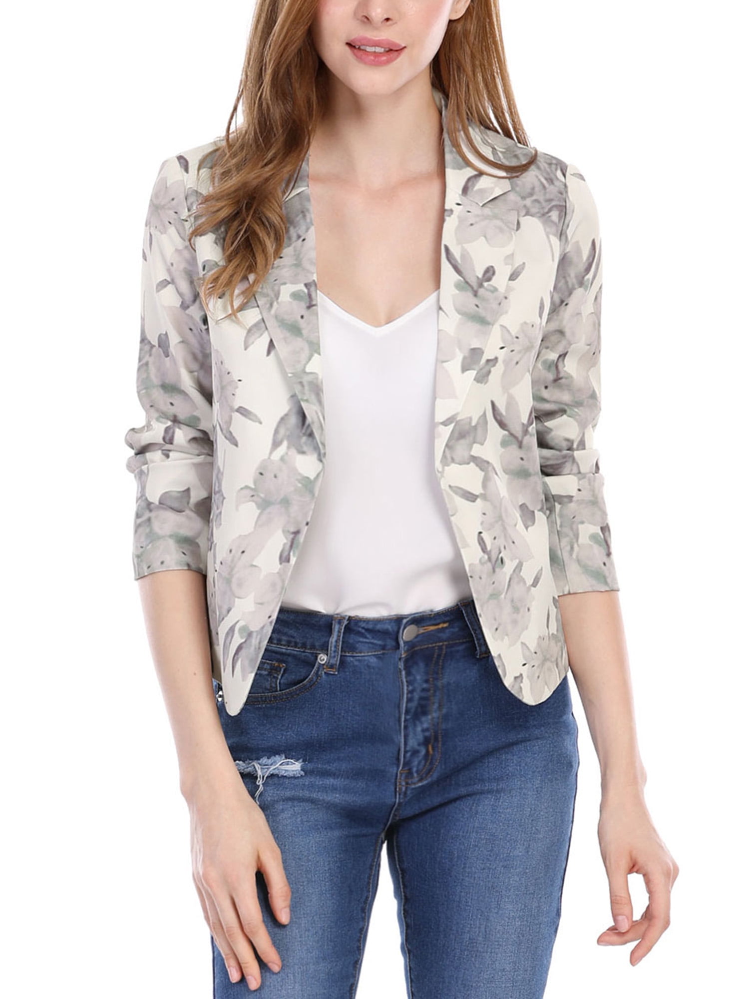 INSPIRE CHIC Women's Blazer Open Front Wear-to-Work Summer Crop Suit ...