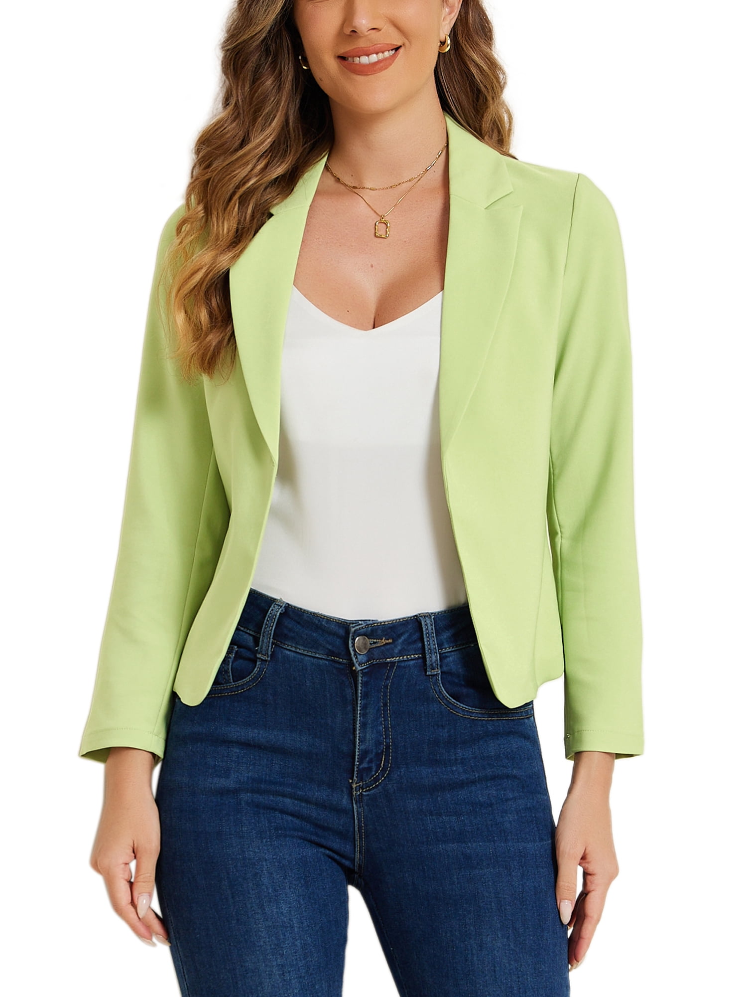 INSPIRE CHIC Women's Blazer Open Front Wear-to-Work Summer Crop Suit ...