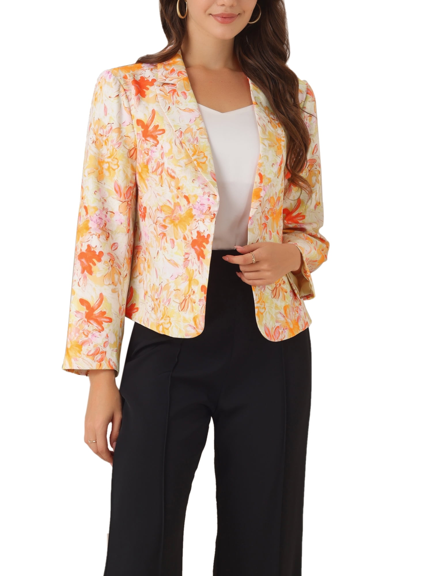INSPIRE CHIC Women's Blazer Open Front Wear-to-Work Summer Crop Suit ...