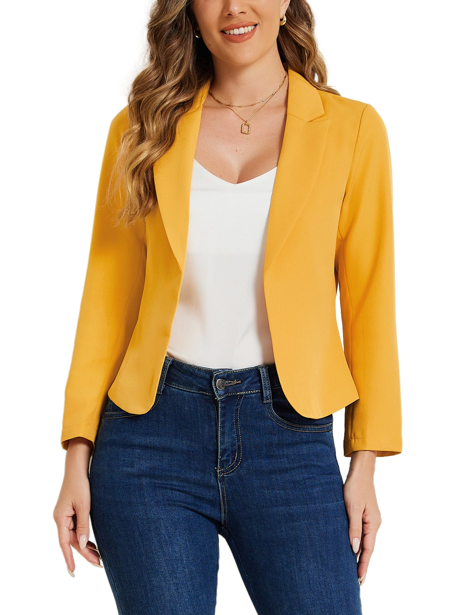 INSPIRE CHIC Women's Blazer Open Front Wear-to-Work Summer Crop Suit ...