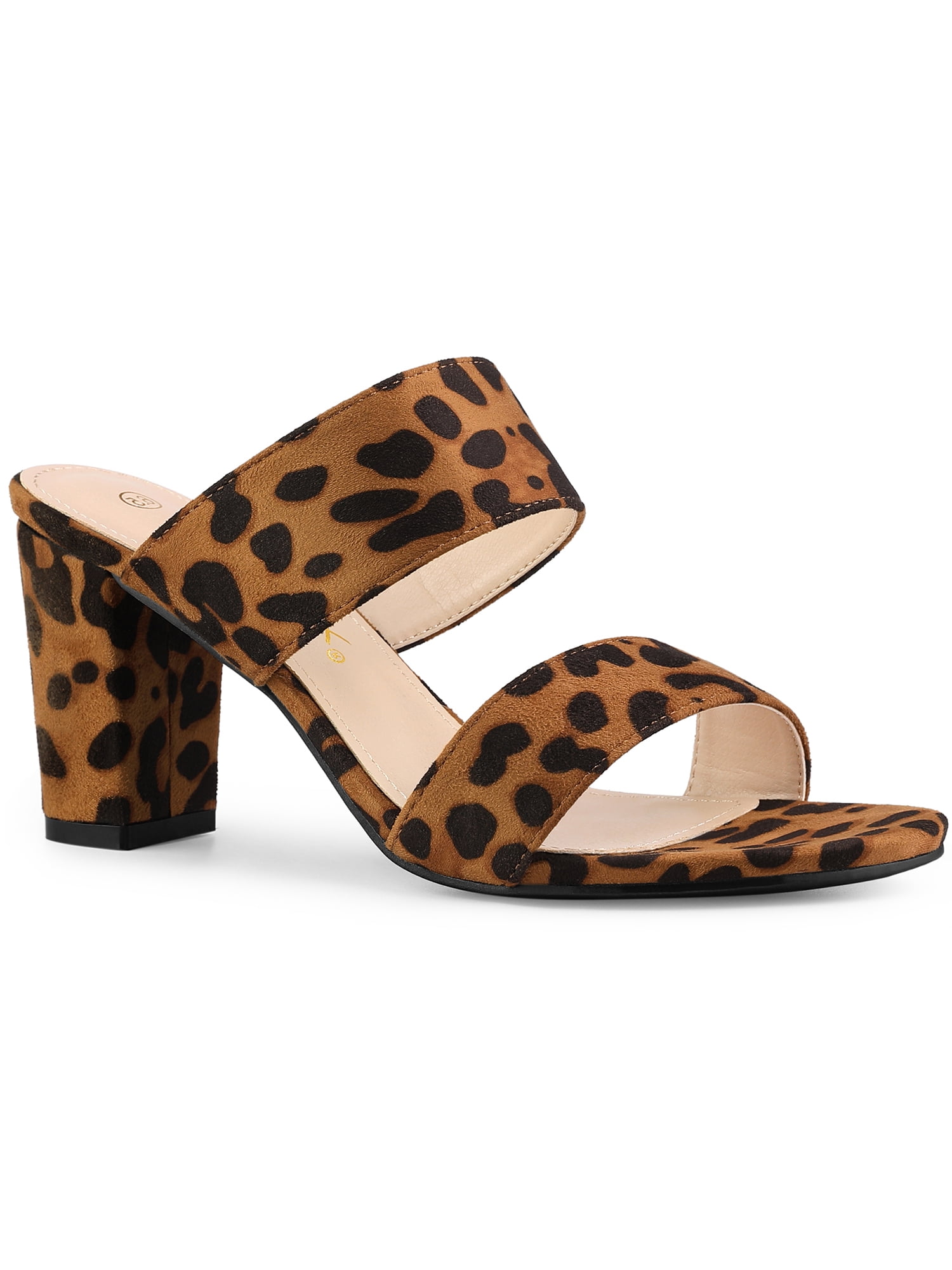 BLISSFUL STEP Women's Open Toe Chunky High Heel Slide Sandals Leopard 7 ...