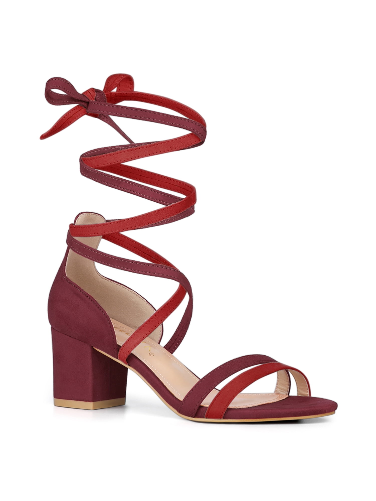 Allegra K Women's Open Toe Color Block Lace Up Heel Sandals - Walmart.com