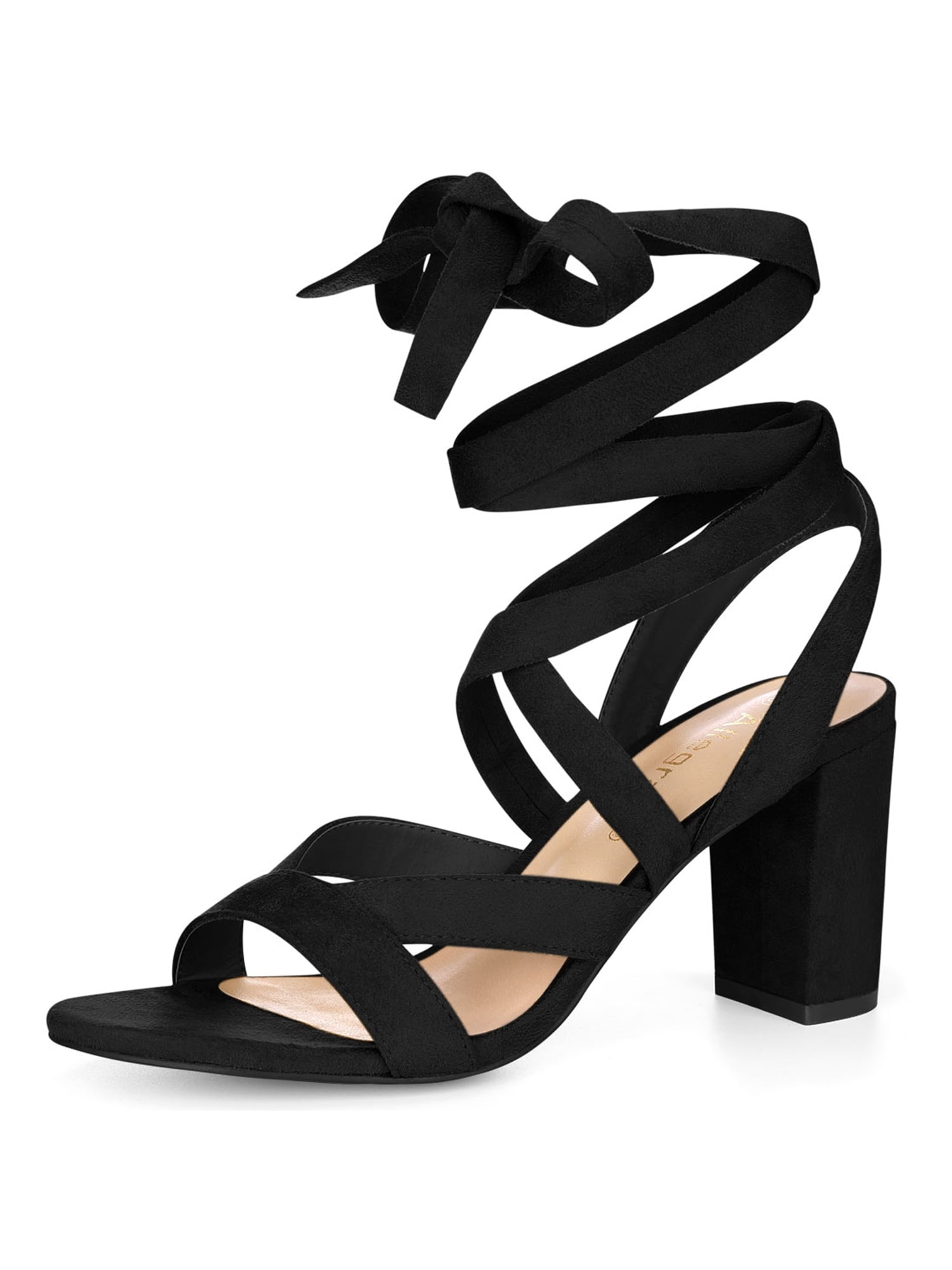 Allegra K Women's Open Toe Crisscross Lace Up Block Heel Sandals ...