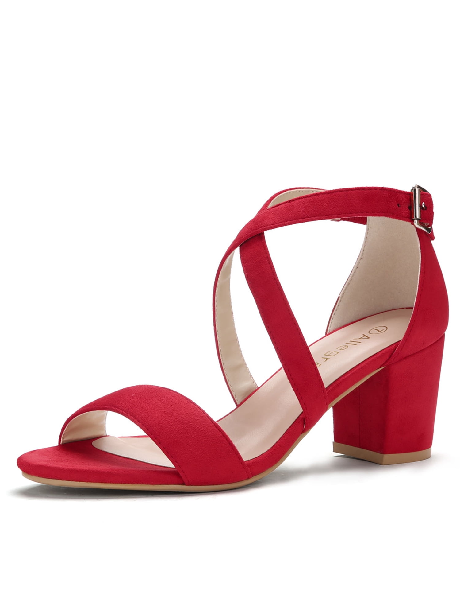 Allegra K Women's Open Toe Cross Strap Mid Block Heel Sandals Red 5 ...