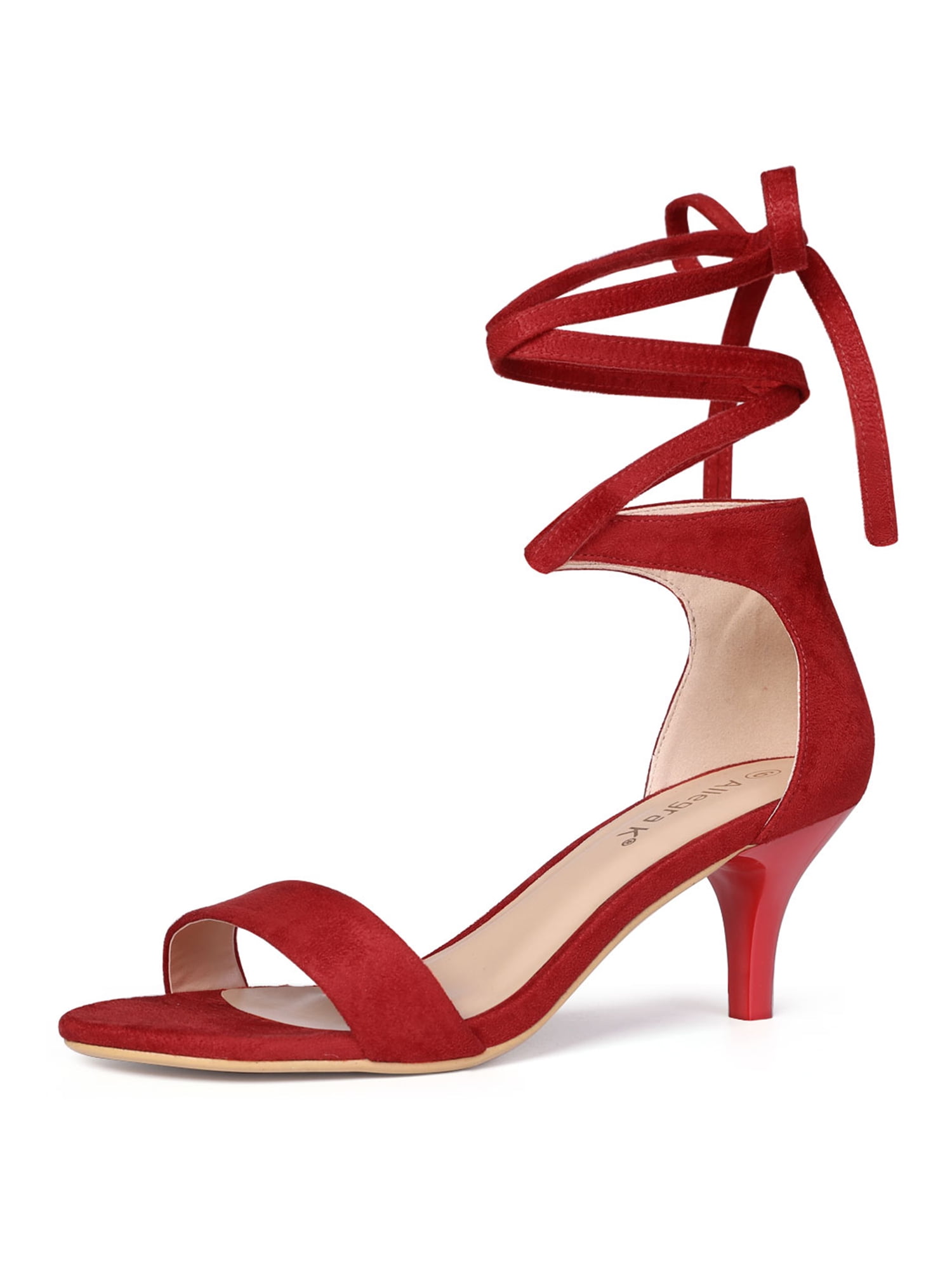 BLISSFUL STEP Women's Open Toe Kitten Heel Lace Up Fastening Sandals ...