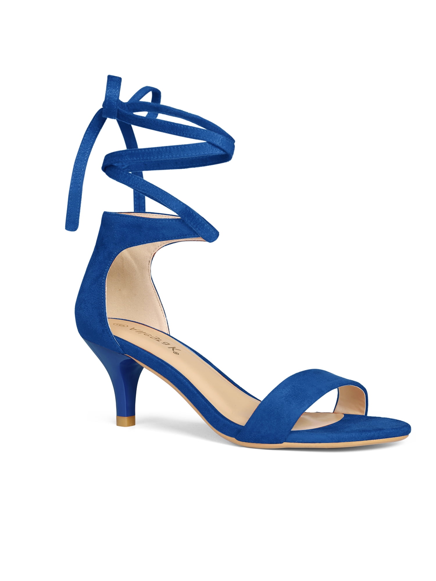 BLISSFUL STEP Women's Open Toe Kitten Heel Lace Up Fastening Sandals ...