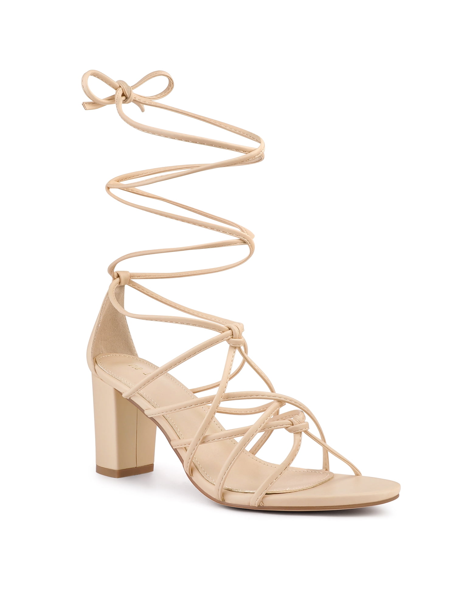 Allegra K Women's Open Toe Knots Strap Lace Up Block Heels Sandals ...