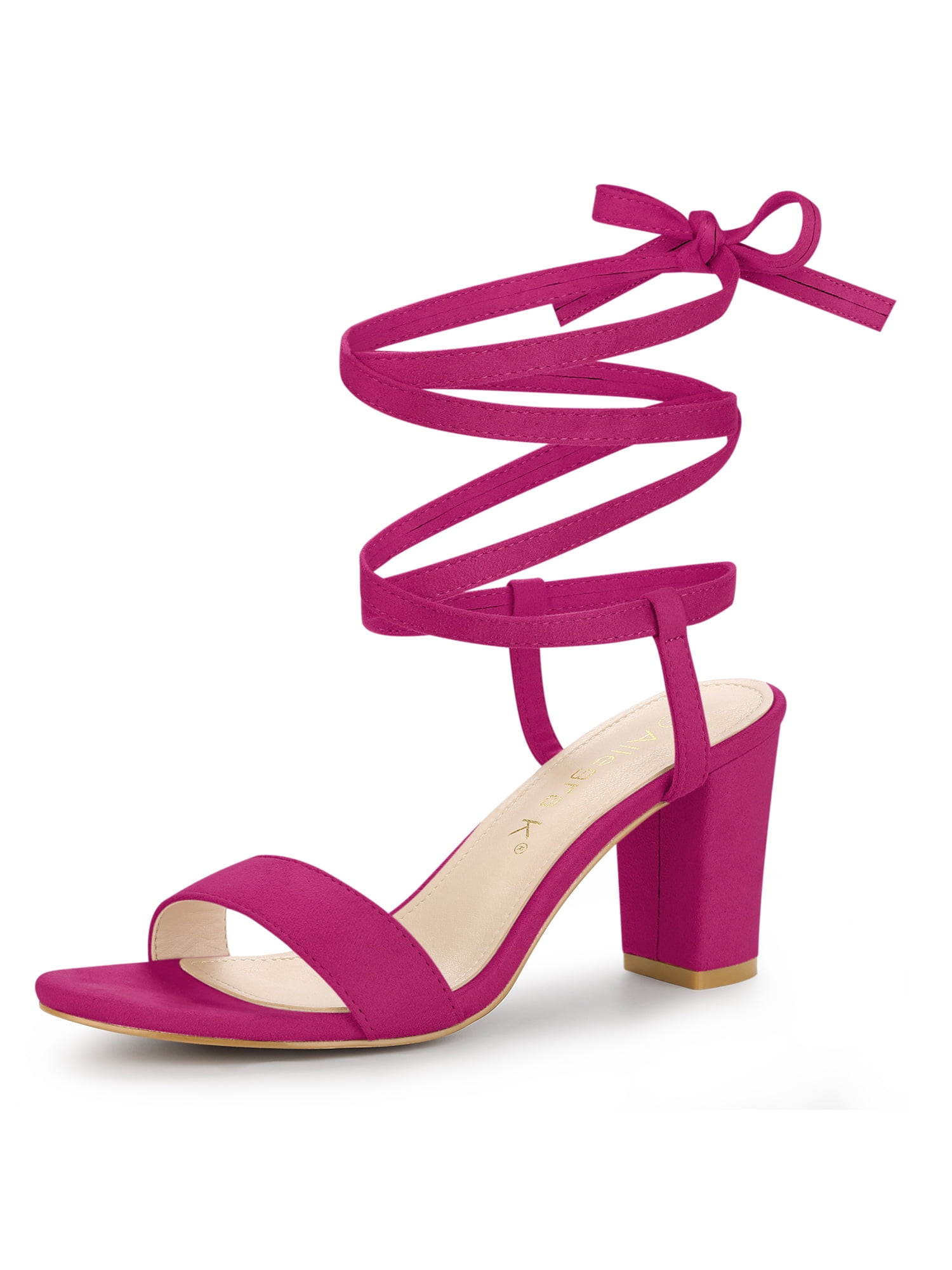 BLISSFUL STEP Women's Lace Up Block Heels Sandals Hot Pink (Size 6.5 ...