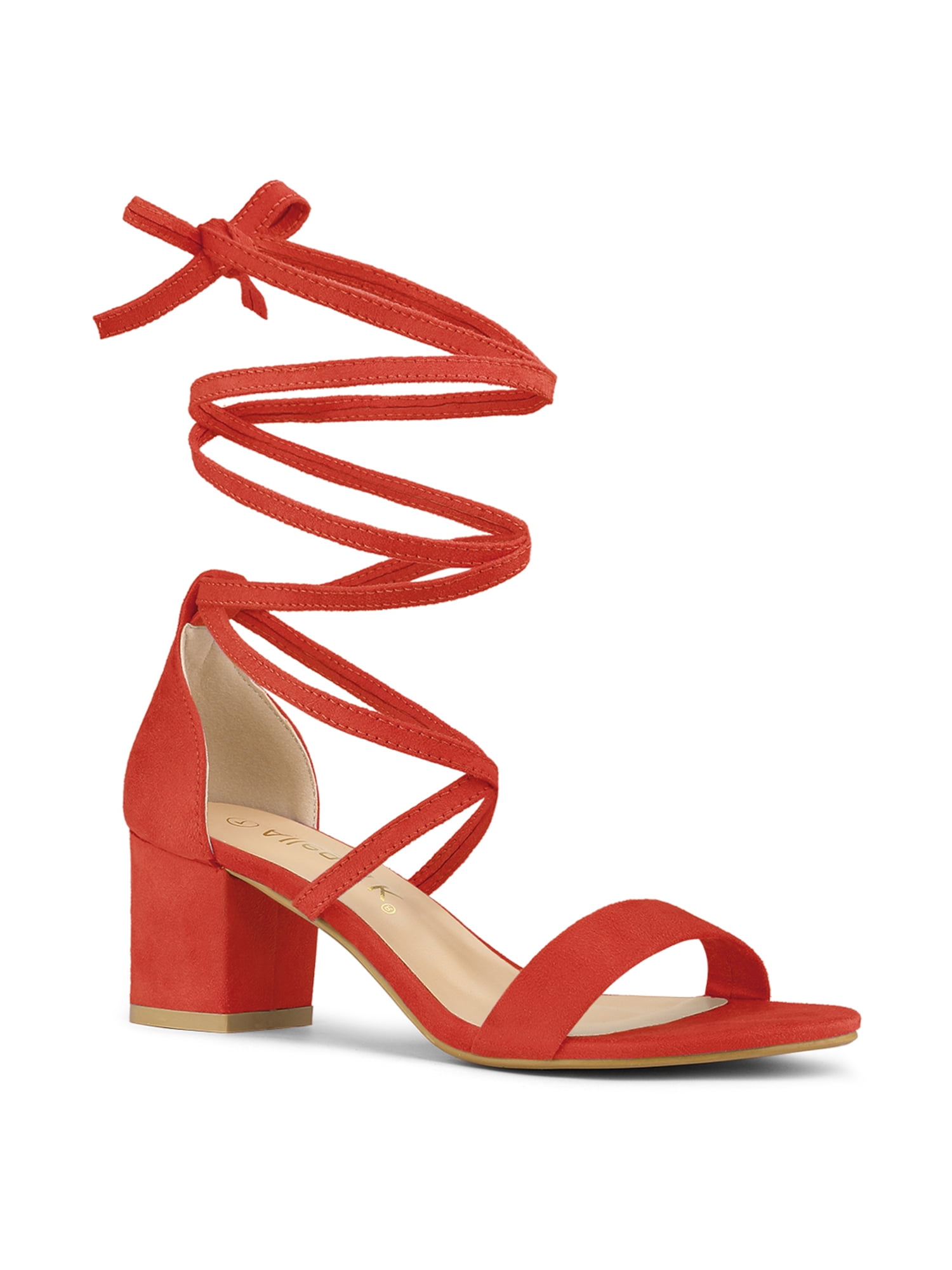 Allegra K Women's Open Toe Lace up Sandals Mid Block Heels Sandals ...