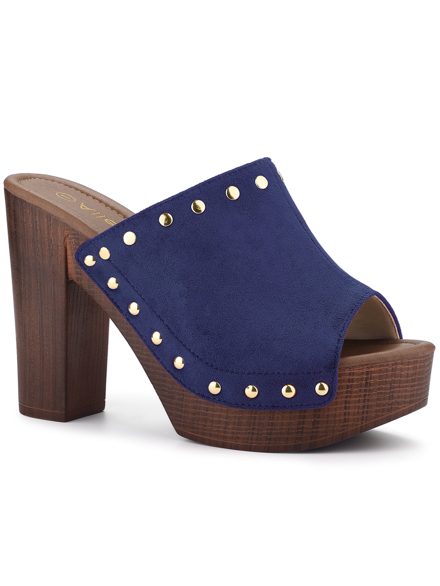 BLISSFUL STEP Women's Open Toe Platform Block Heel Slides Sandals ...