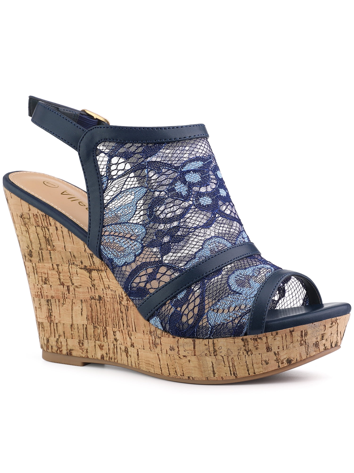 BLISSFUL STEP Women's Shoes Open Toe Platform Heel Laces Wedge Sandals ...
