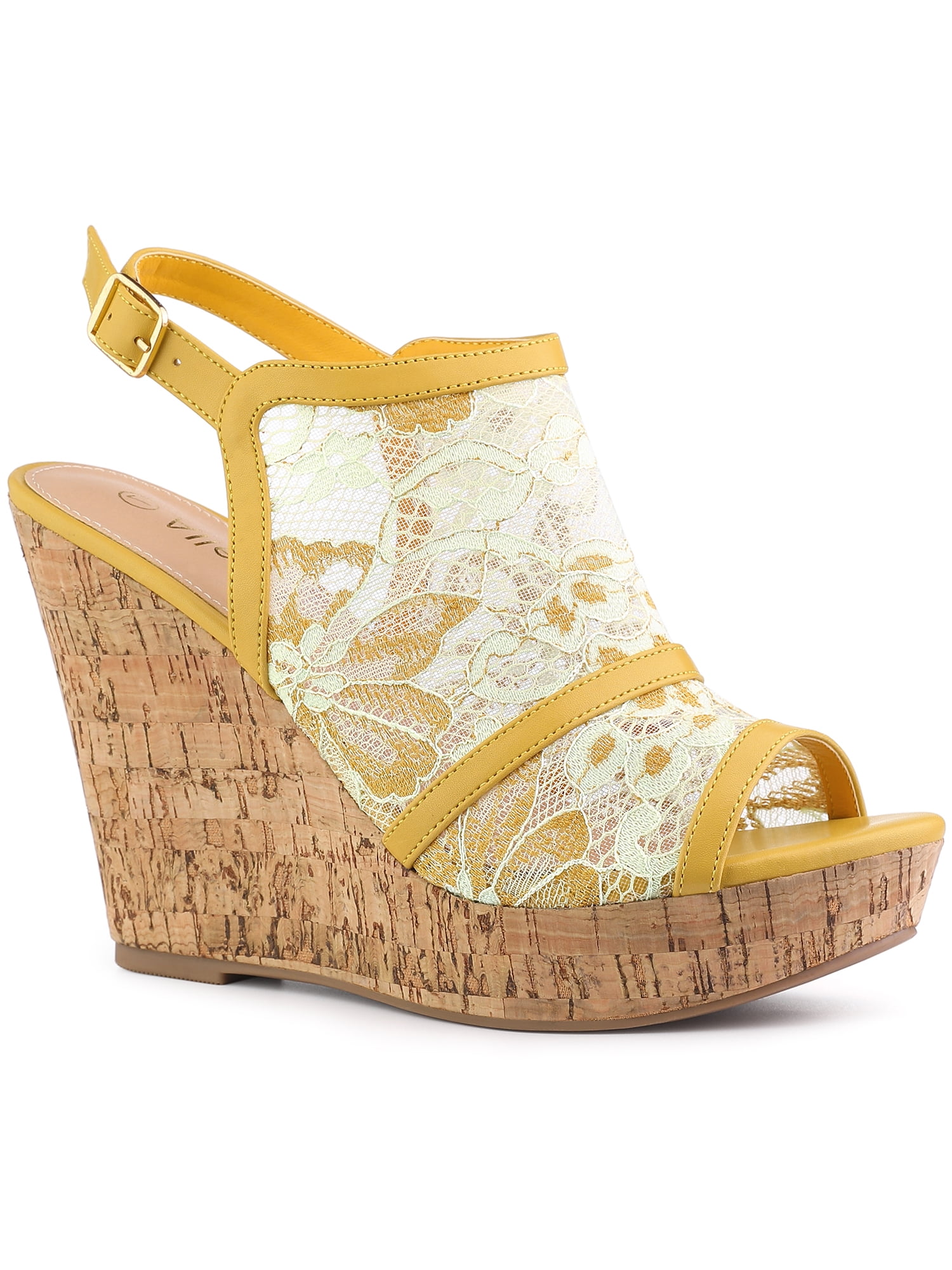 BLISSFUL STEP Women's Open Toe Platform Heel Laces Wedges Sandals ...