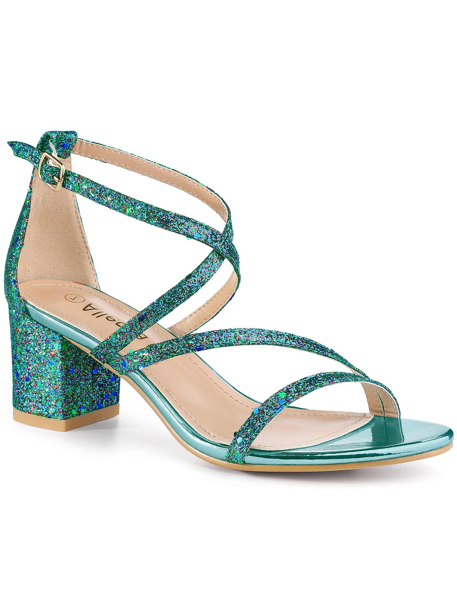 Allegra K Women's Open Toe Sandal Glitter Crisscross Strap Block Heel ...