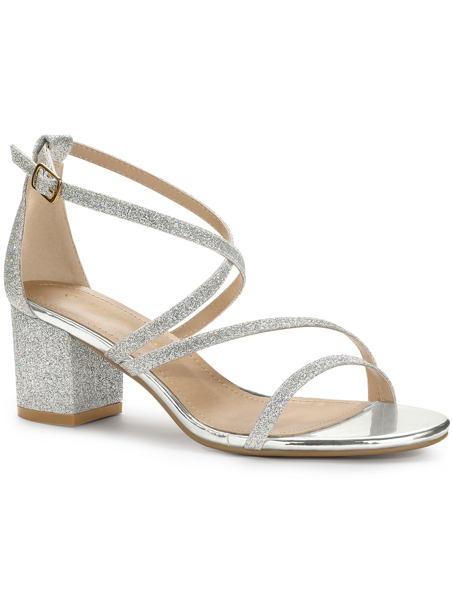 Allegra K Women's Open Toe Sandal Glitter Crisscross Strap Block Heel ...