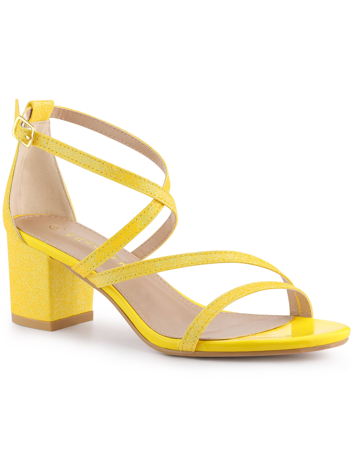 Allegra K Women's Open Toe Sandal Glitter Crisscross Strap Block Heel ...