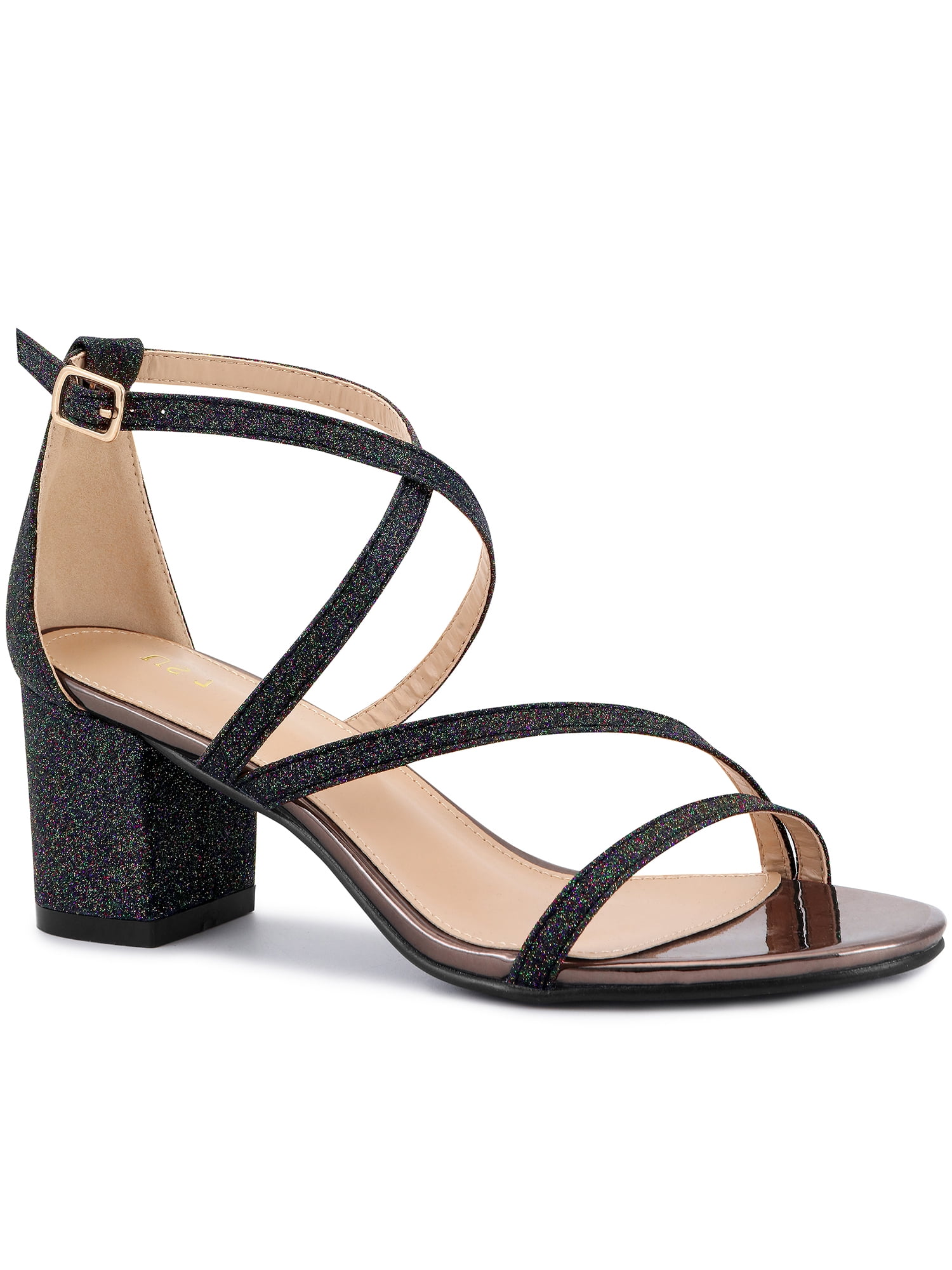 Allegra K Women's Open Toe Sandal Glitter Crisscross Strap Block Heel ...
