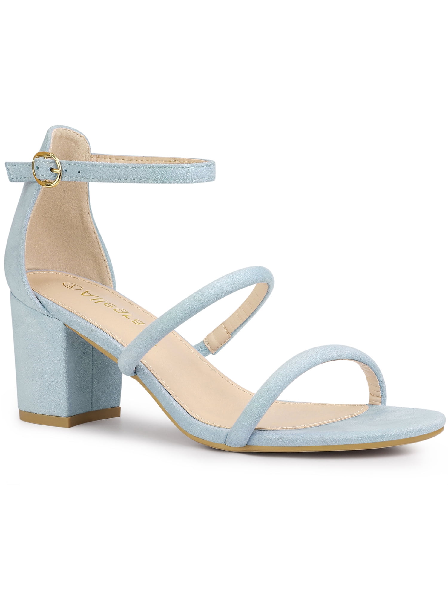 BLISSFUL STEP Women's Open Toe Strappy Block Heel Sandals Sky Blue 6 ...