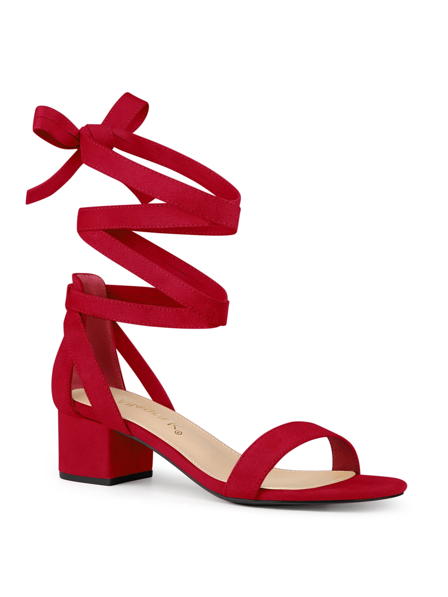 BLISSFUL STEP Women's Opened Toe Block Heel Lace up Dress Sandals Red 8 ...