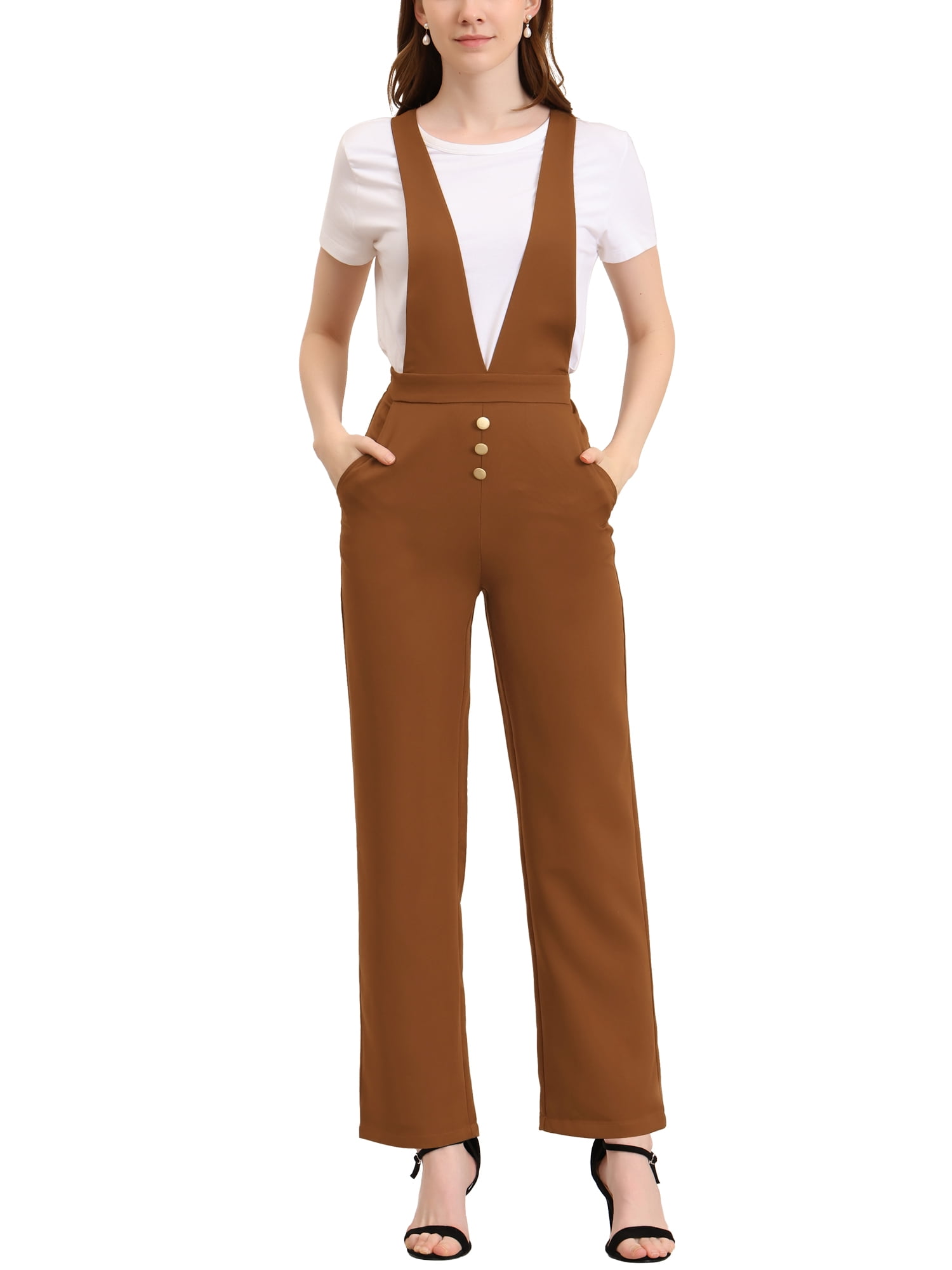 INSPIRE CHIC Women's Overalls Wide Leg Pants Slant Pocket Long ...