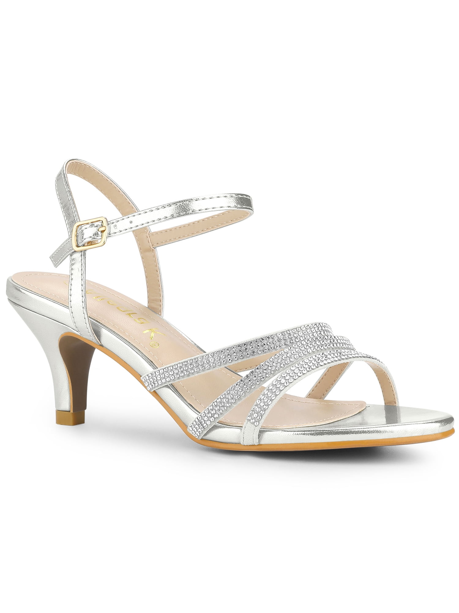 BLISSFUL STEP Women's Shoes Rhinestone Ankle Strap Kitten Heel Open Toe ...