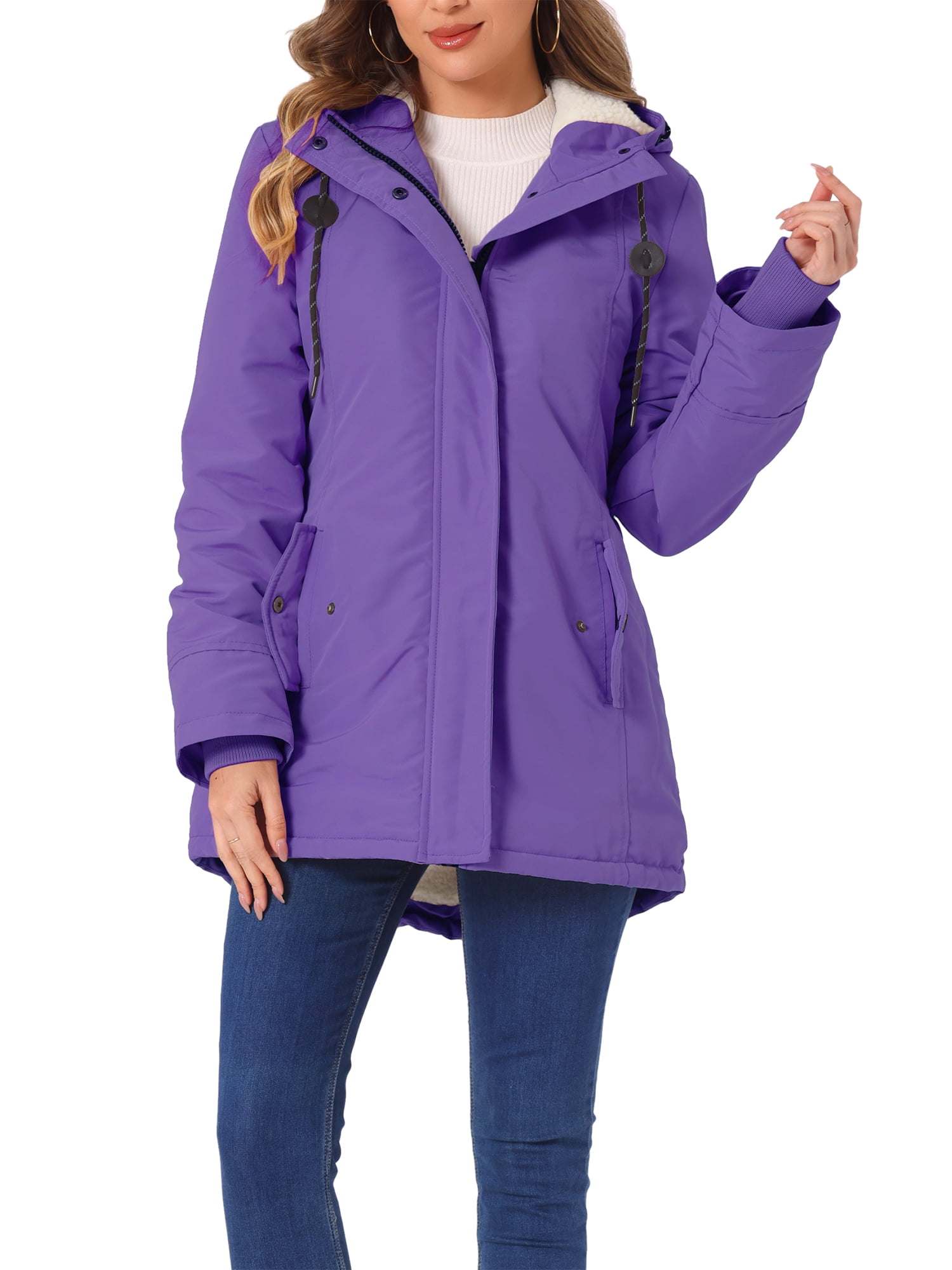 INSPIRE CHIC Women's Parka Coat Tie Waist Pockets Long Sleeve Faux Fur ...