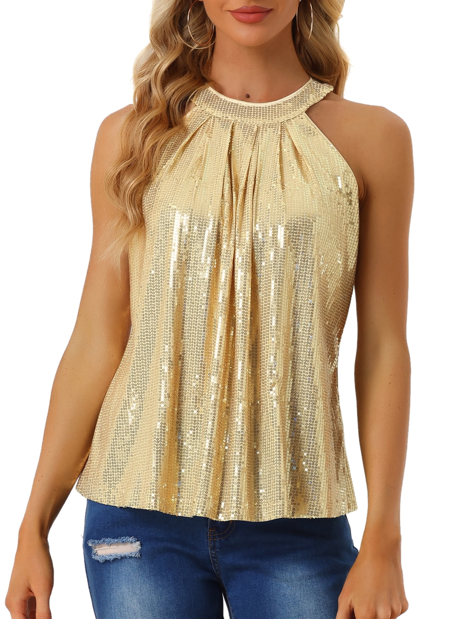 Allegra K Women's Party Club Cocktail Sparkle Sleeveless Vest Tank ...