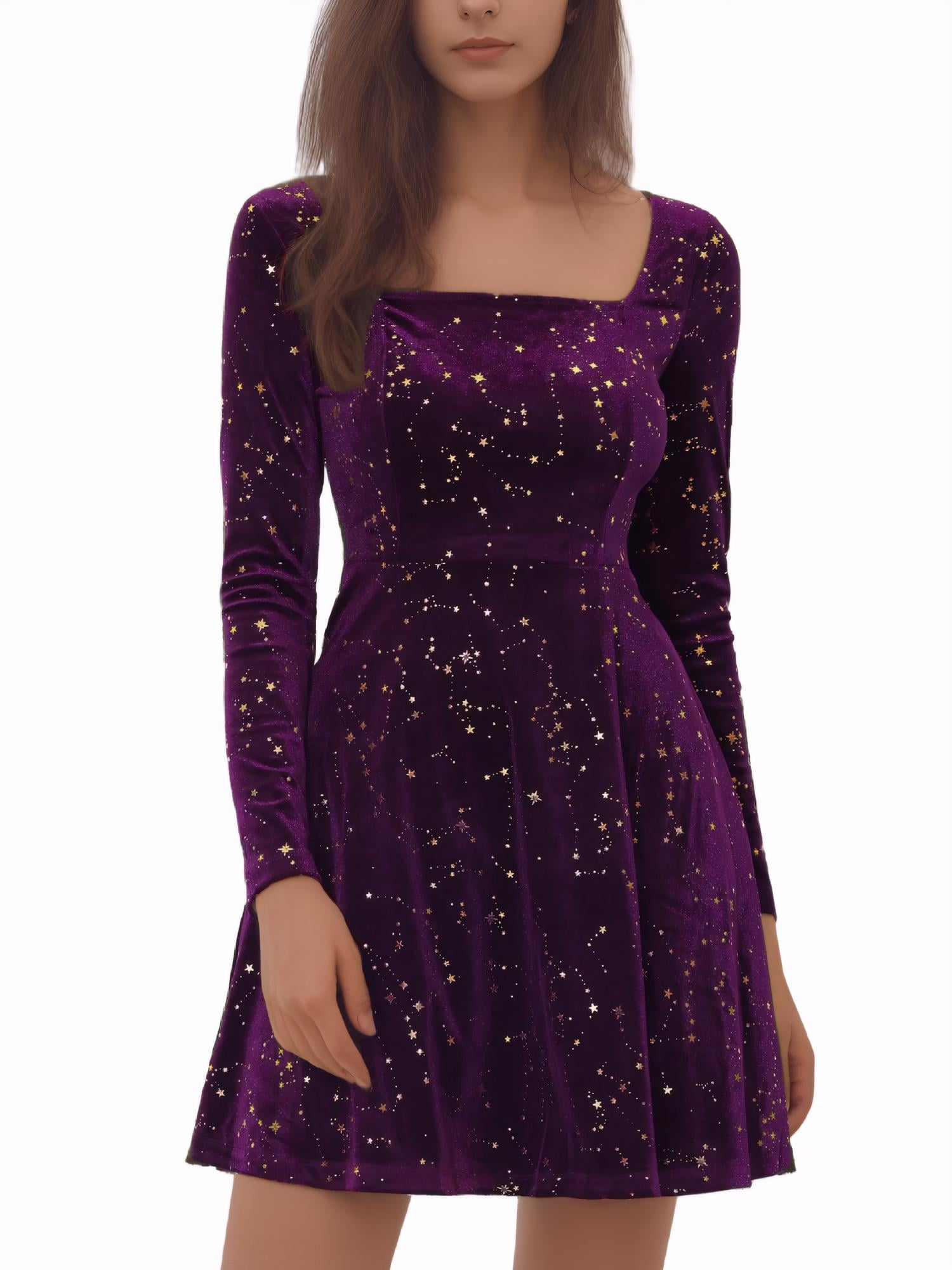 INSPIRE CHIC Women's Party Dresses Stars Print Square Neck Vintage Prom ...