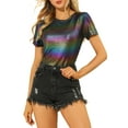 Allegra K Women's Party Metallic Textured Short Sleeve Shiny Multi ...